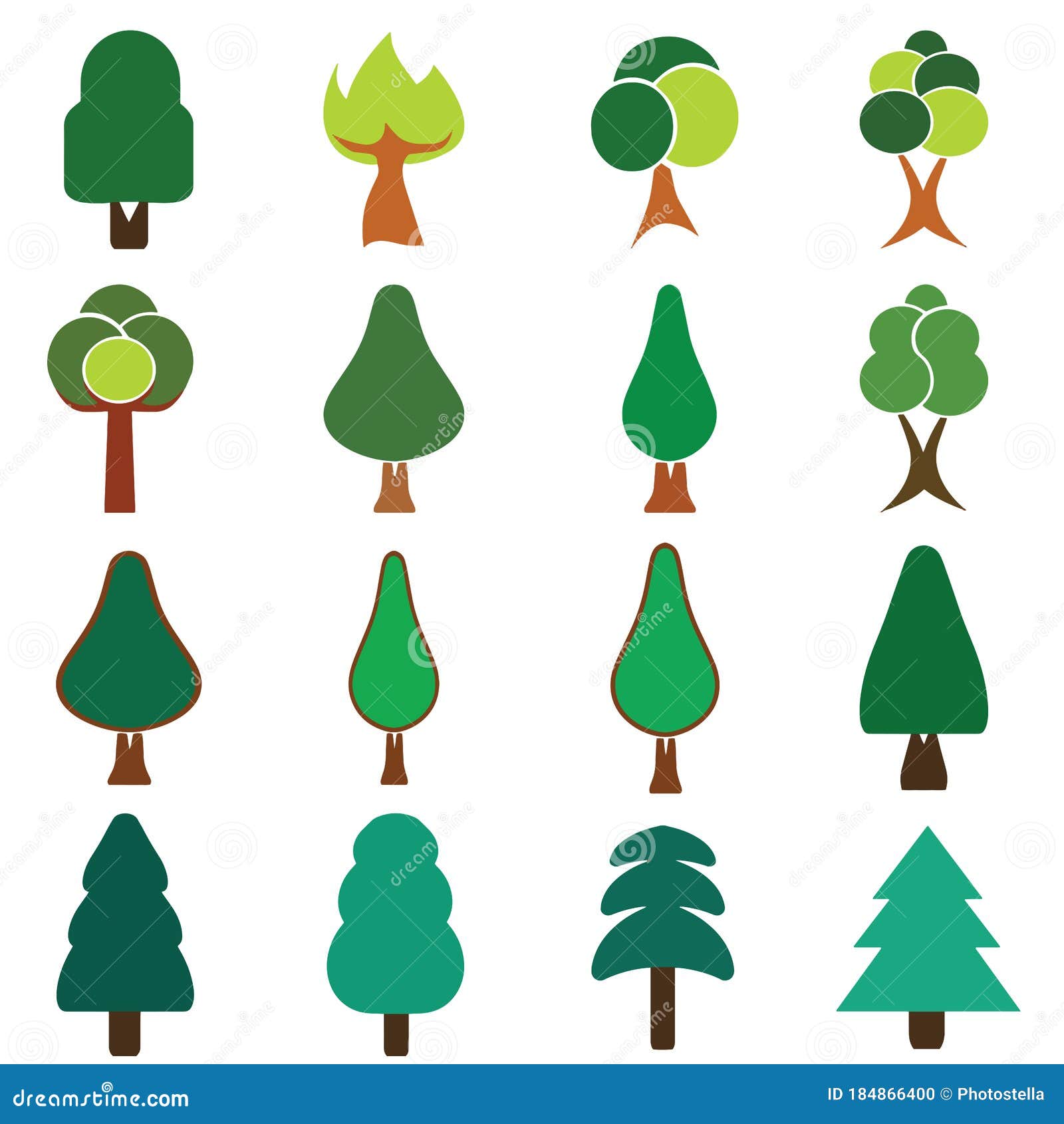 Trees in Multiple Shapes and Colors Vector Set Stock Vector ...