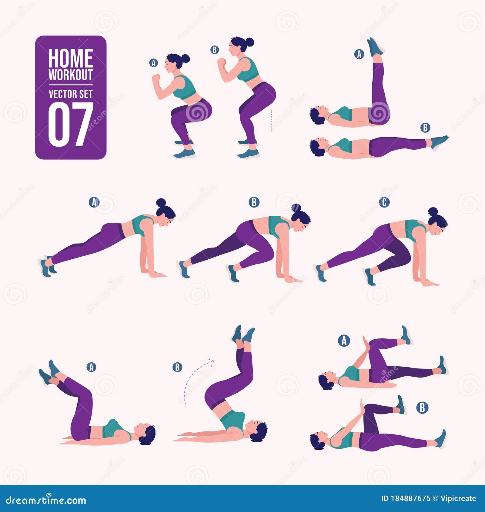 Home Workout Set. Set of Sport Exercises. Exercises with Free Weight ...