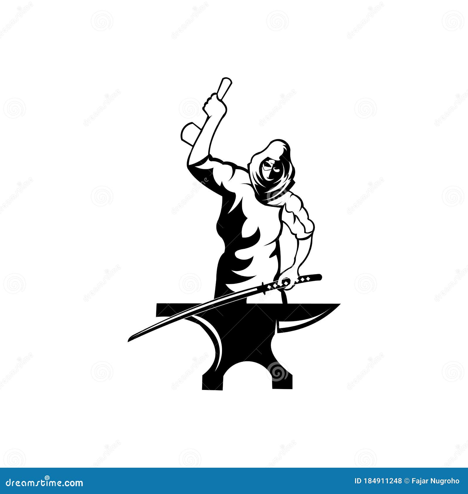 Blacksmith Silhouette Working With Hammer And Anvil Vector Illustration ...