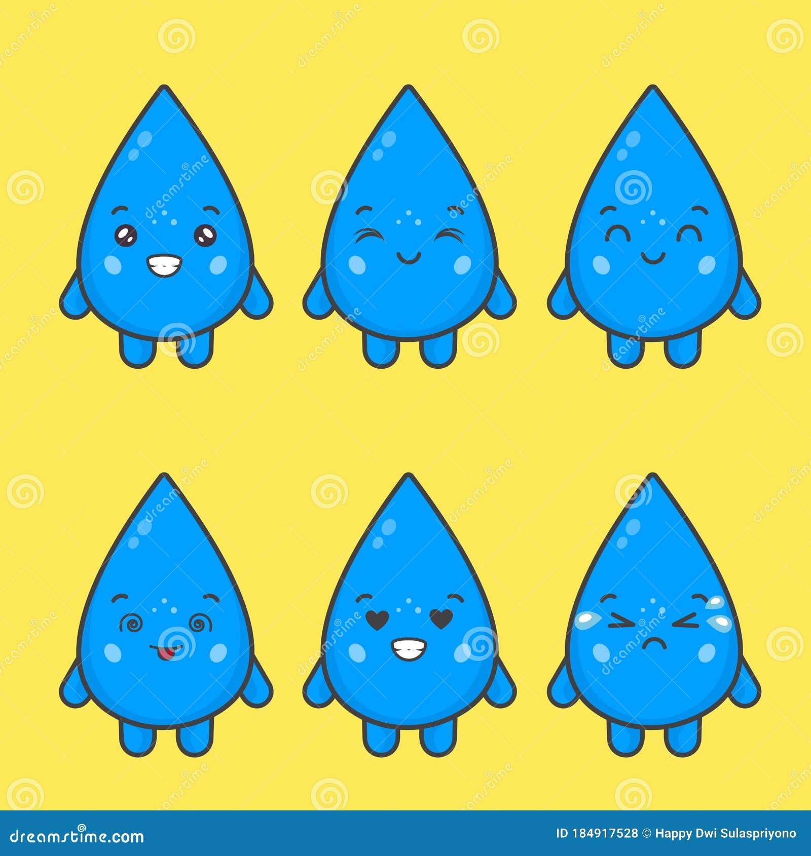 Cute Water Drop Characters with Various Expression Stock Vector ...