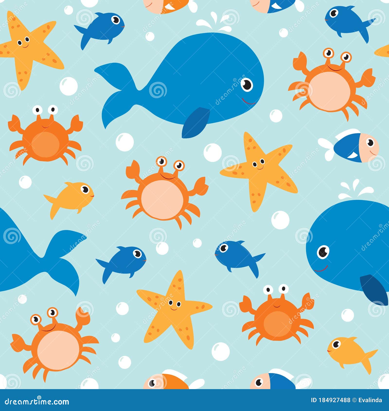 Seamless Pattern of Sea Animals. Stock Vector - Illustration of fabric ...