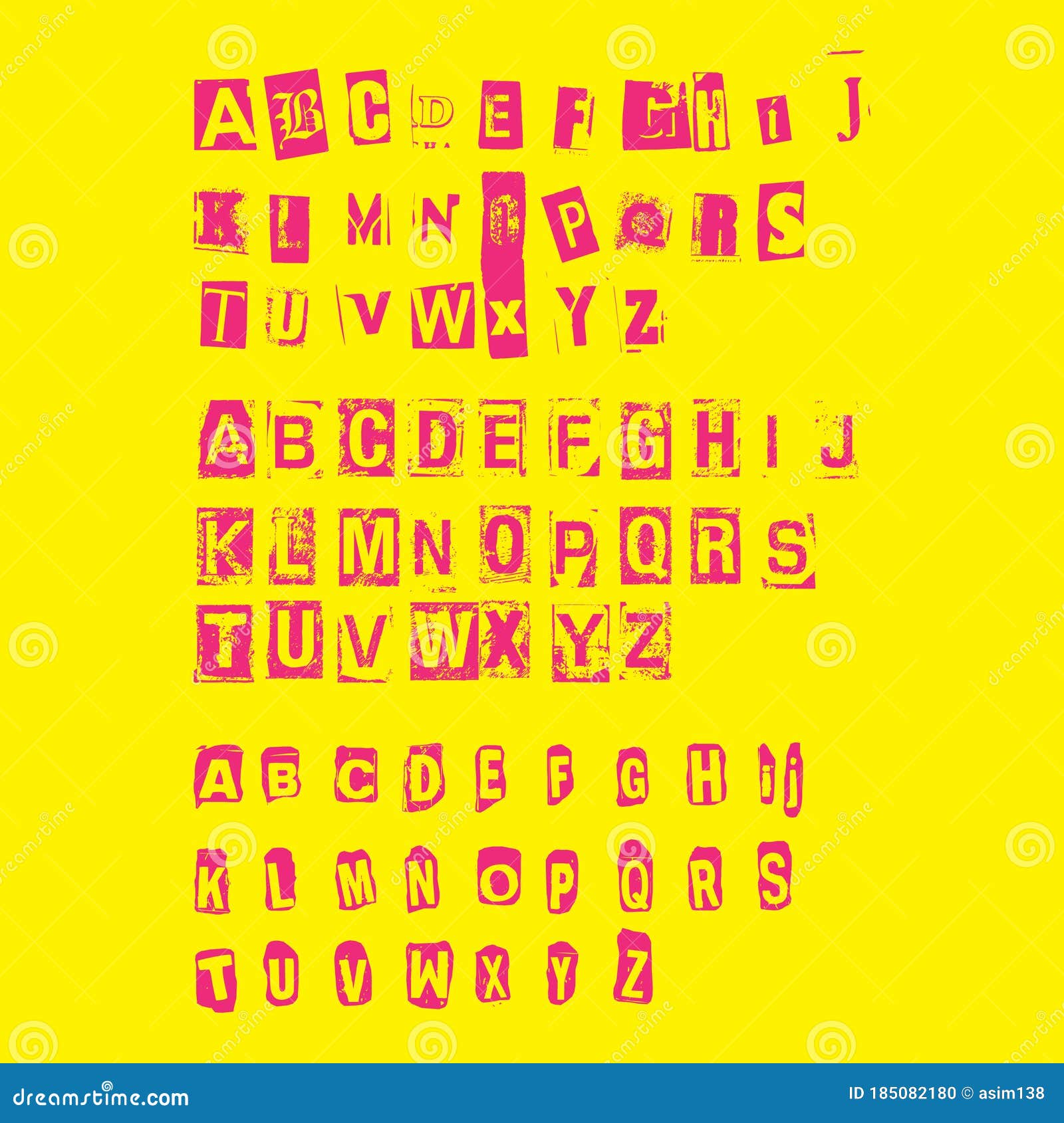 Vector Punk Rock Font Set, Collection Of Alphabet Fuchsia Letters ...