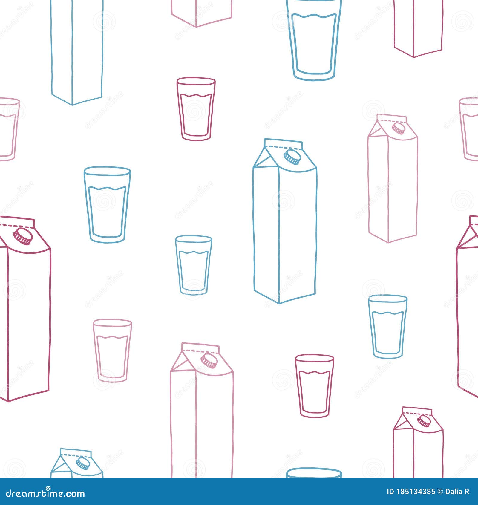 Hand Drawn Linear Milk Pack and Glass of Milk and Inscription Seamless ...