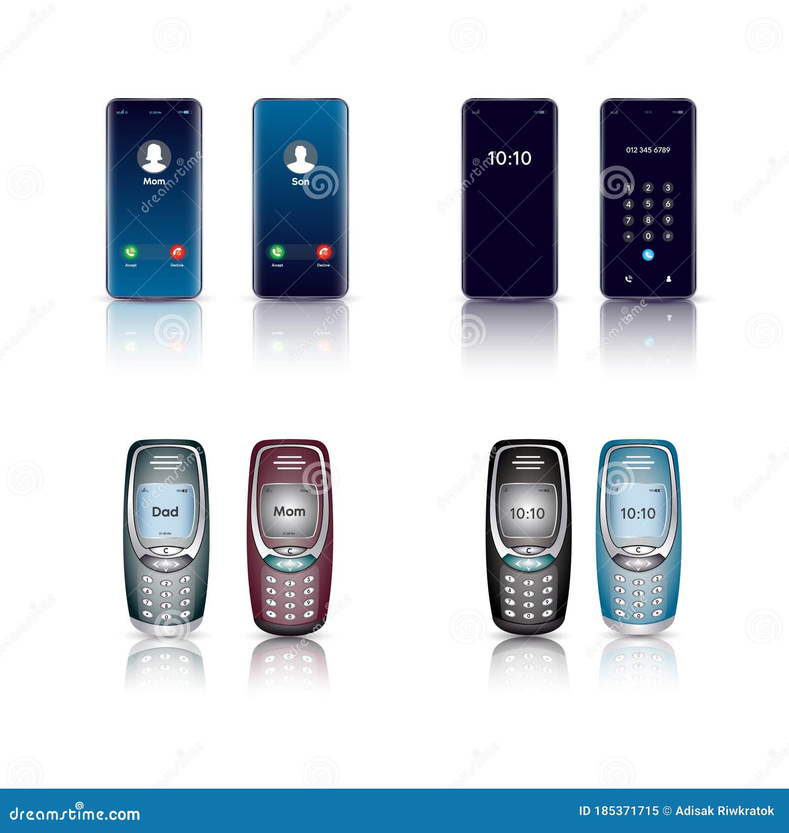 Mobile Phone from Different Angles on White Background. Stock Vector ...