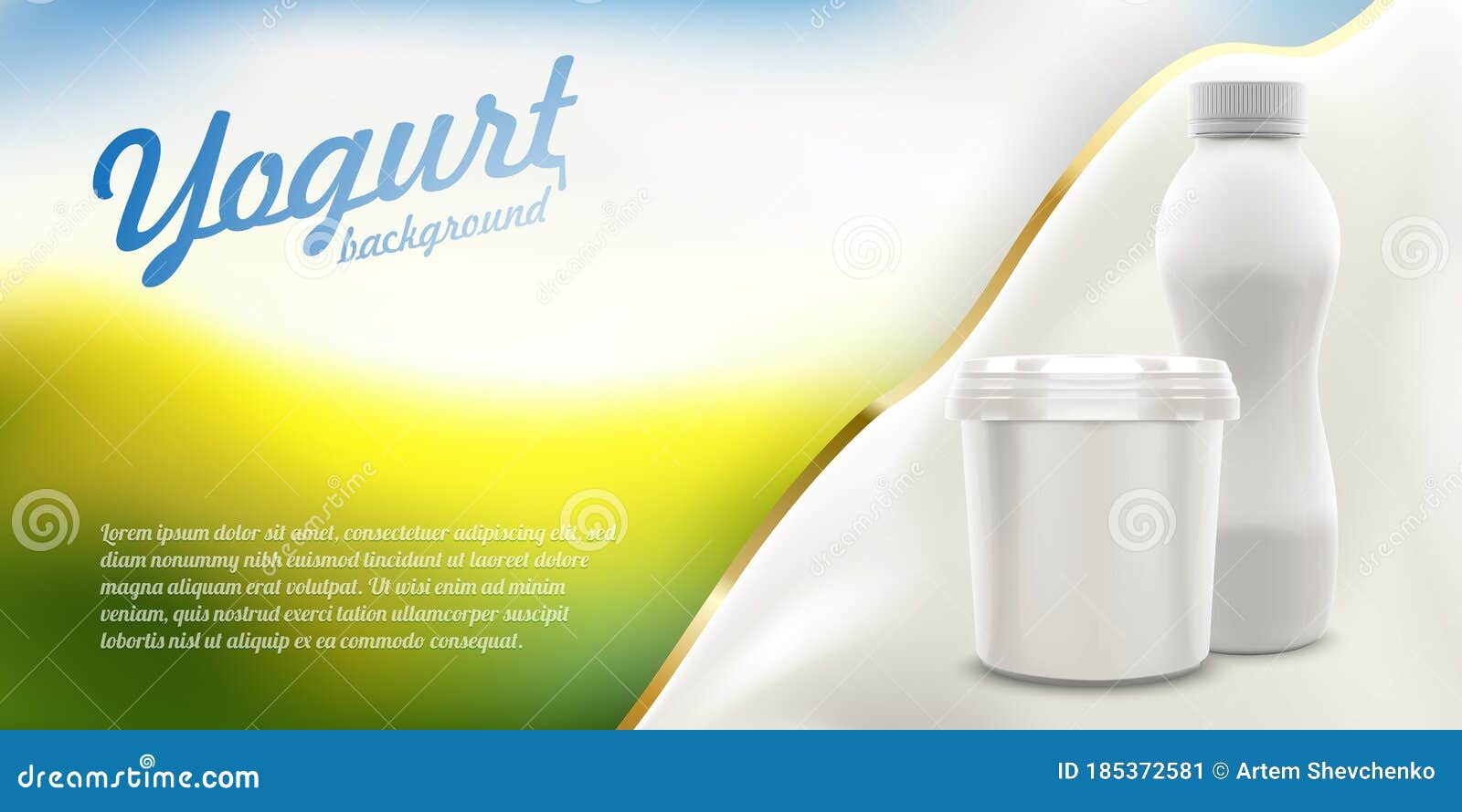 Yogurt Ads Banner with Branding Ready Blank Jar and Bottle on Bright ...