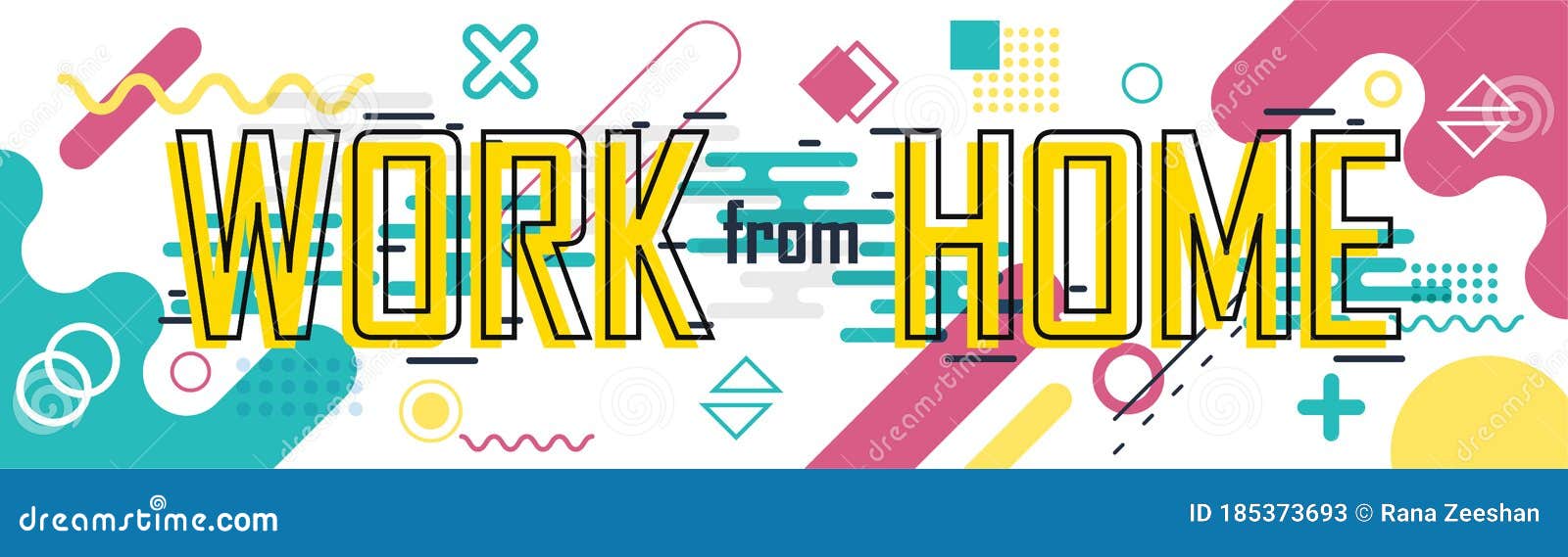 Work from Home Abstract Concept Banner Design. Retro Style Modern ...