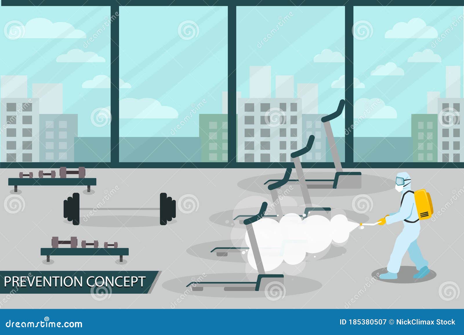 Prevention Concept at Fitness GYM. People in Protective Suit PPE Stock ...