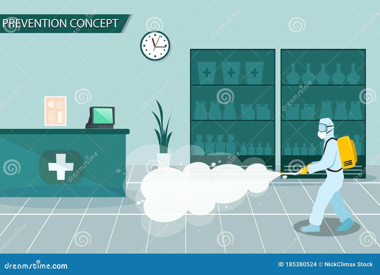 Prevention Concept at Pharmacy. People in Protective Suit PPE Stock ...