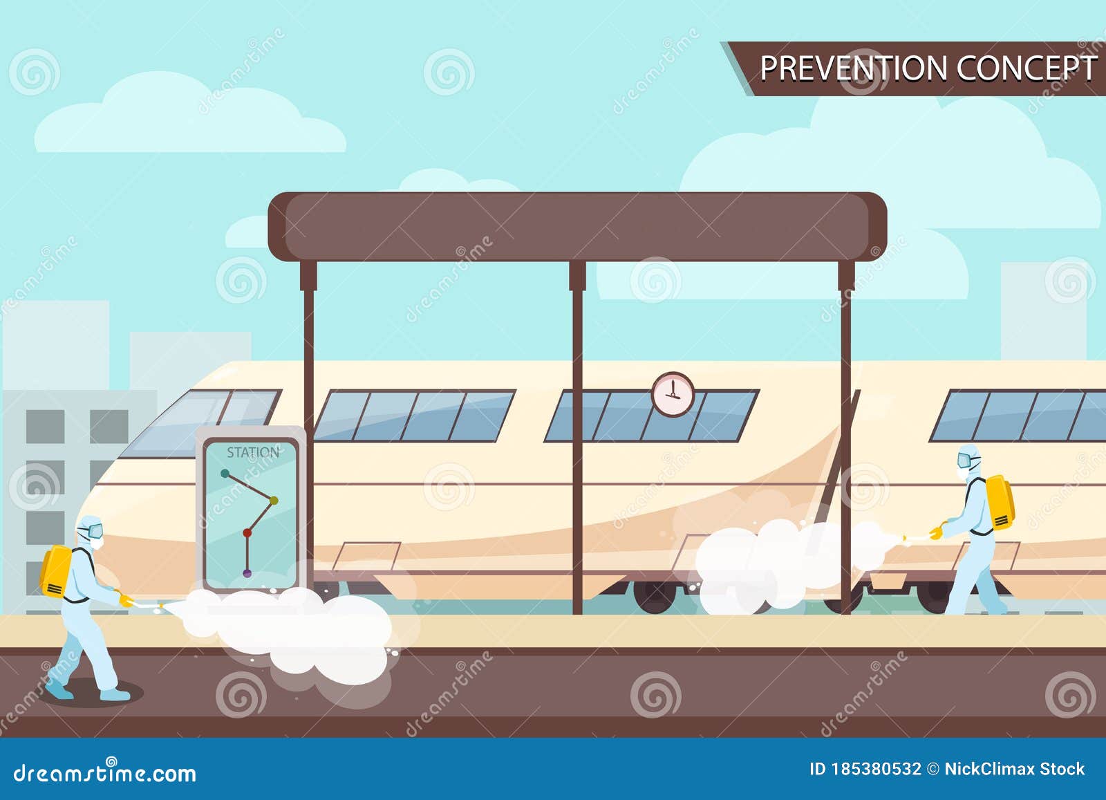 Prevention Concept at Railway Station. People in Protective Suit PPE ...