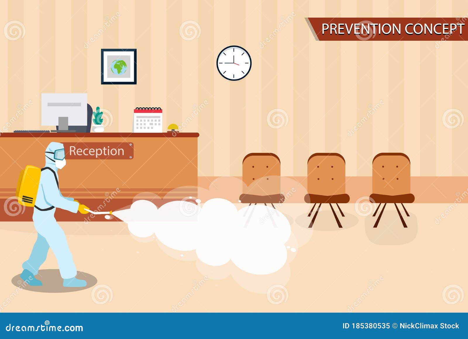 Prevention Concept at Reception Hotel. People in Protective Suit PPE ...