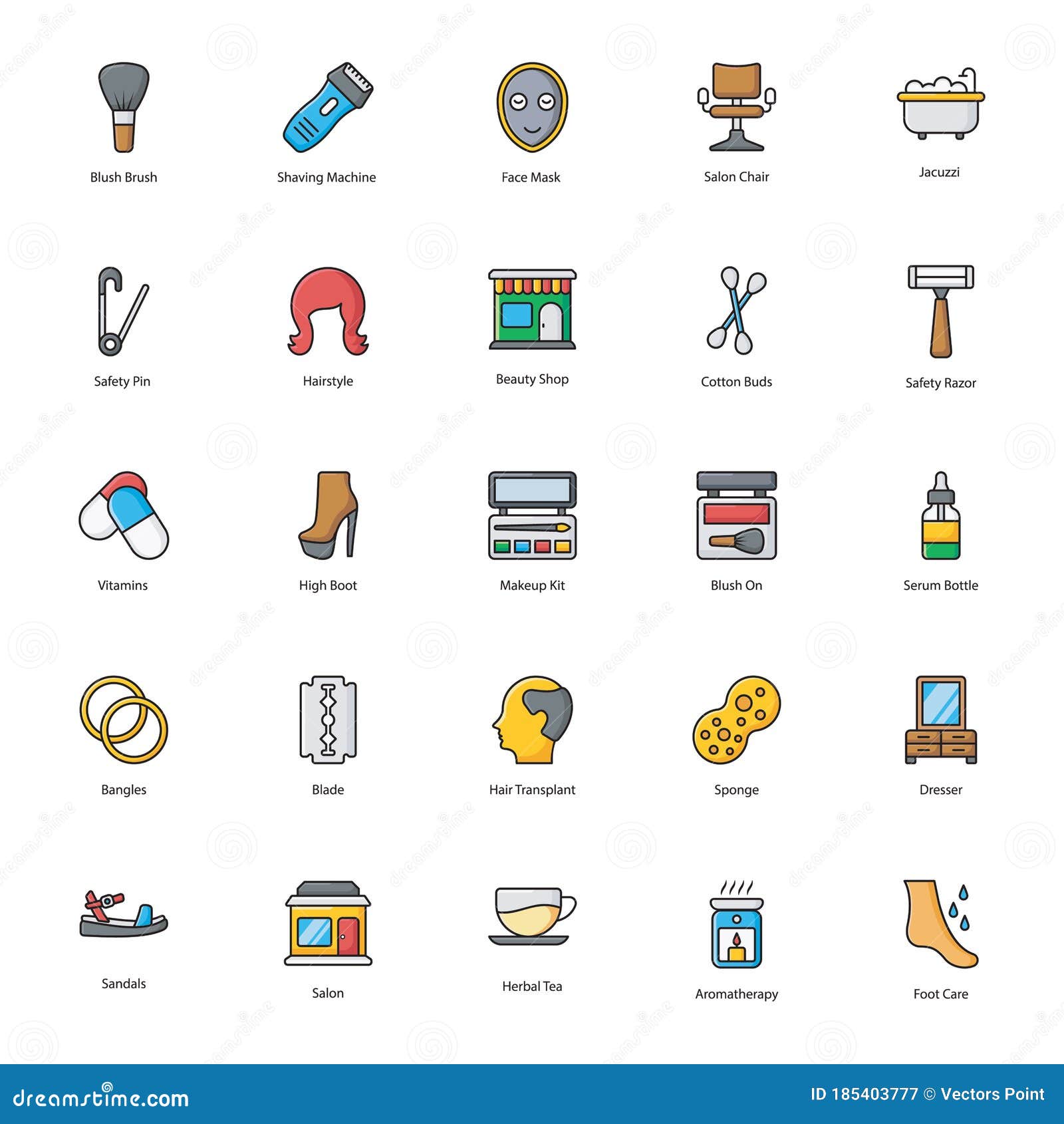 Beauty and Hygiene Tools Flat Icons Pack Stock Vector - Illustration of ...