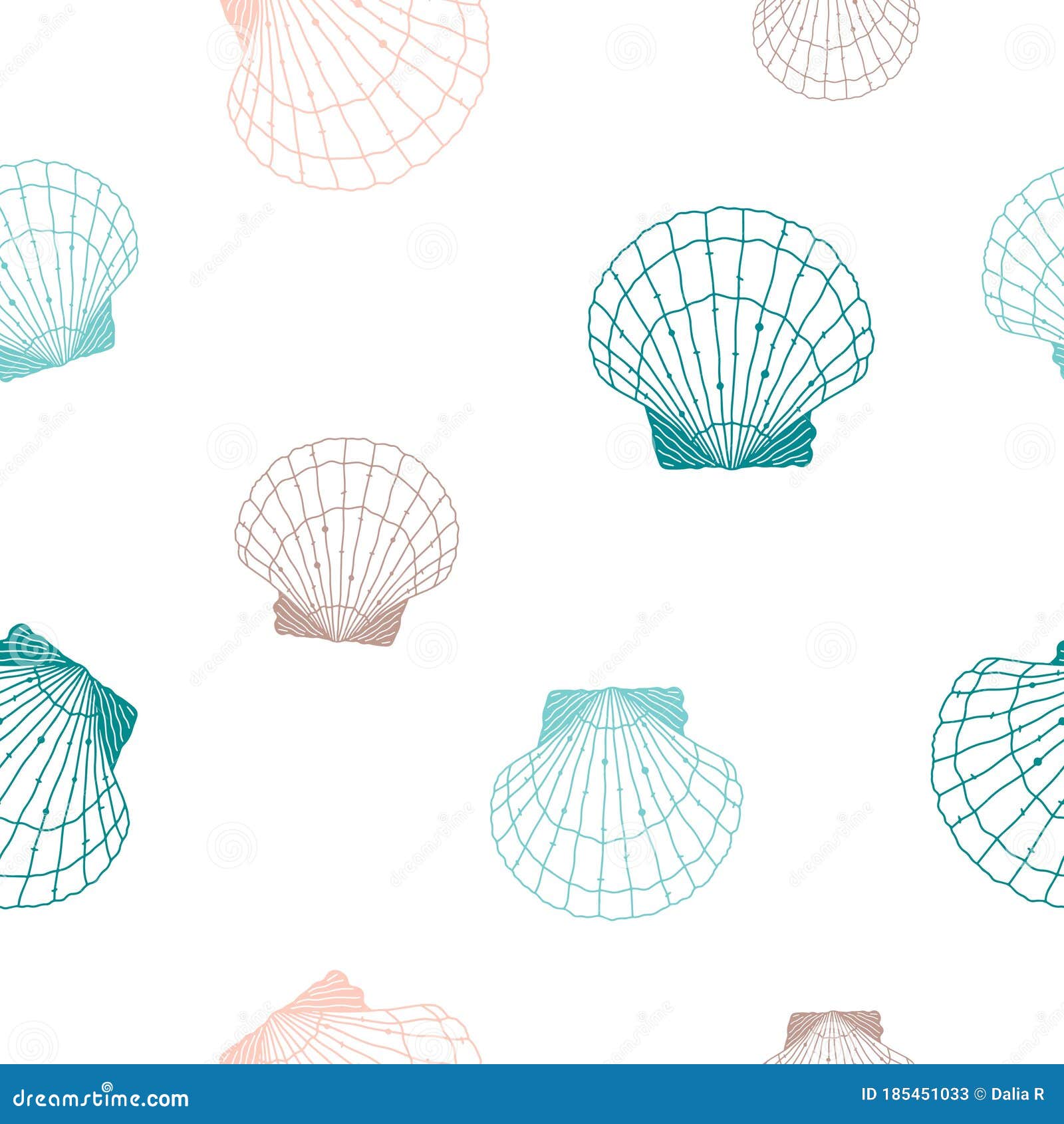 Vector, Hand Draw Shells Seamless Pattern. Stock Illustration ...