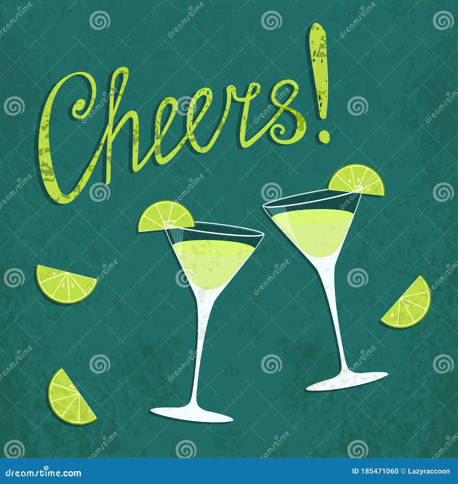 Vector Toasting Daiquiri Glasses with Slices of Lime and Hand Written ...