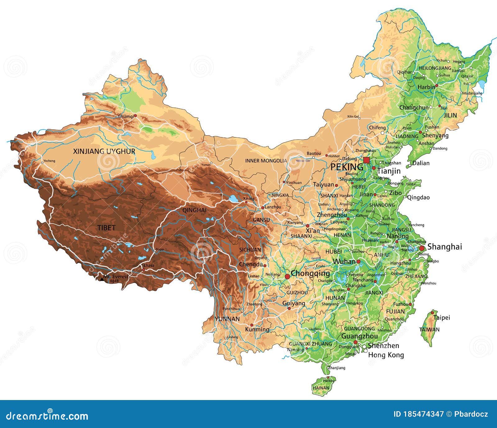 High Detailed China Physical Map with Labeling. Stock Vector ...