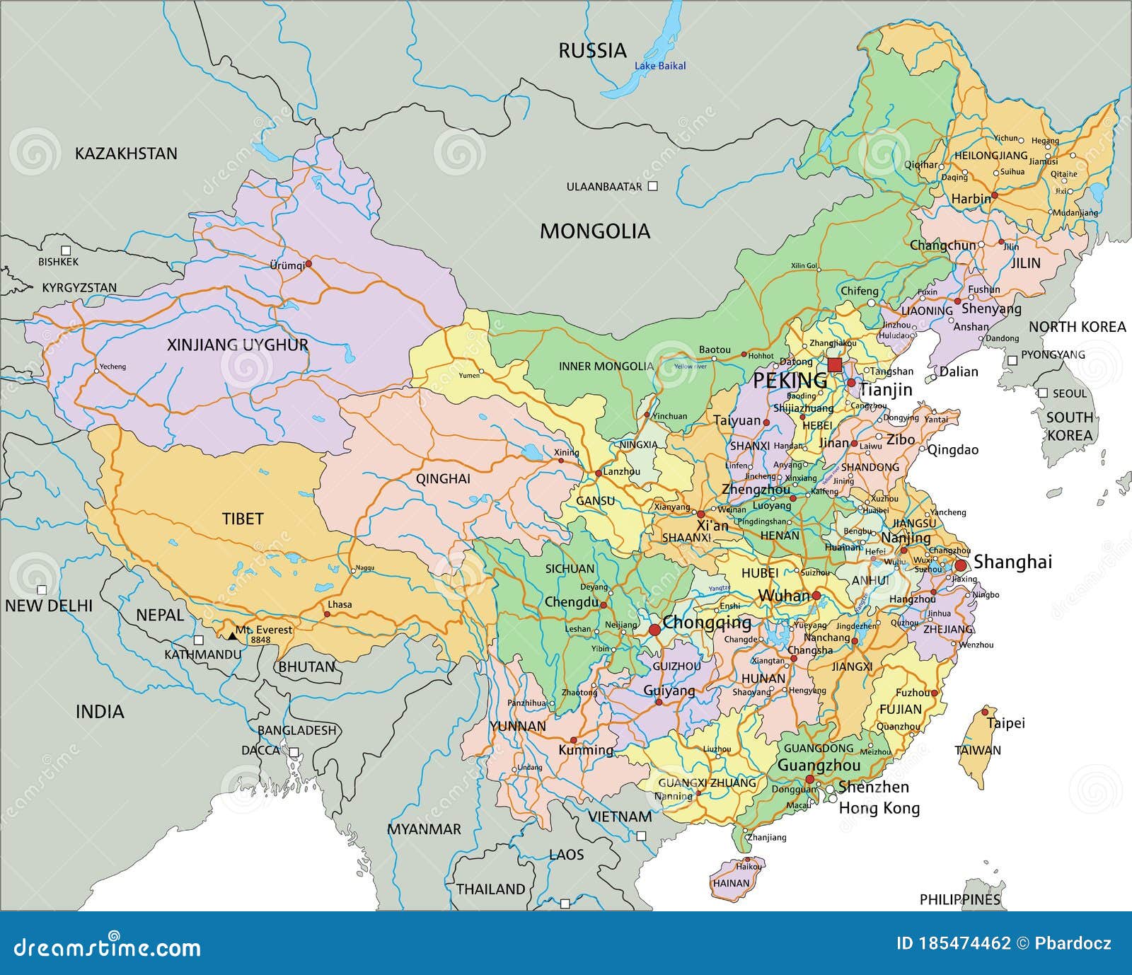 China - Highly Detailed Editable Political Map With Labeling. Vector ...