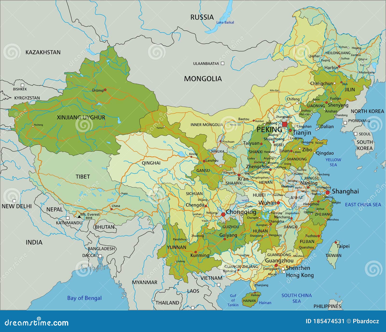 Highly Detailed Editable Political Map with Separated Layers. China ...