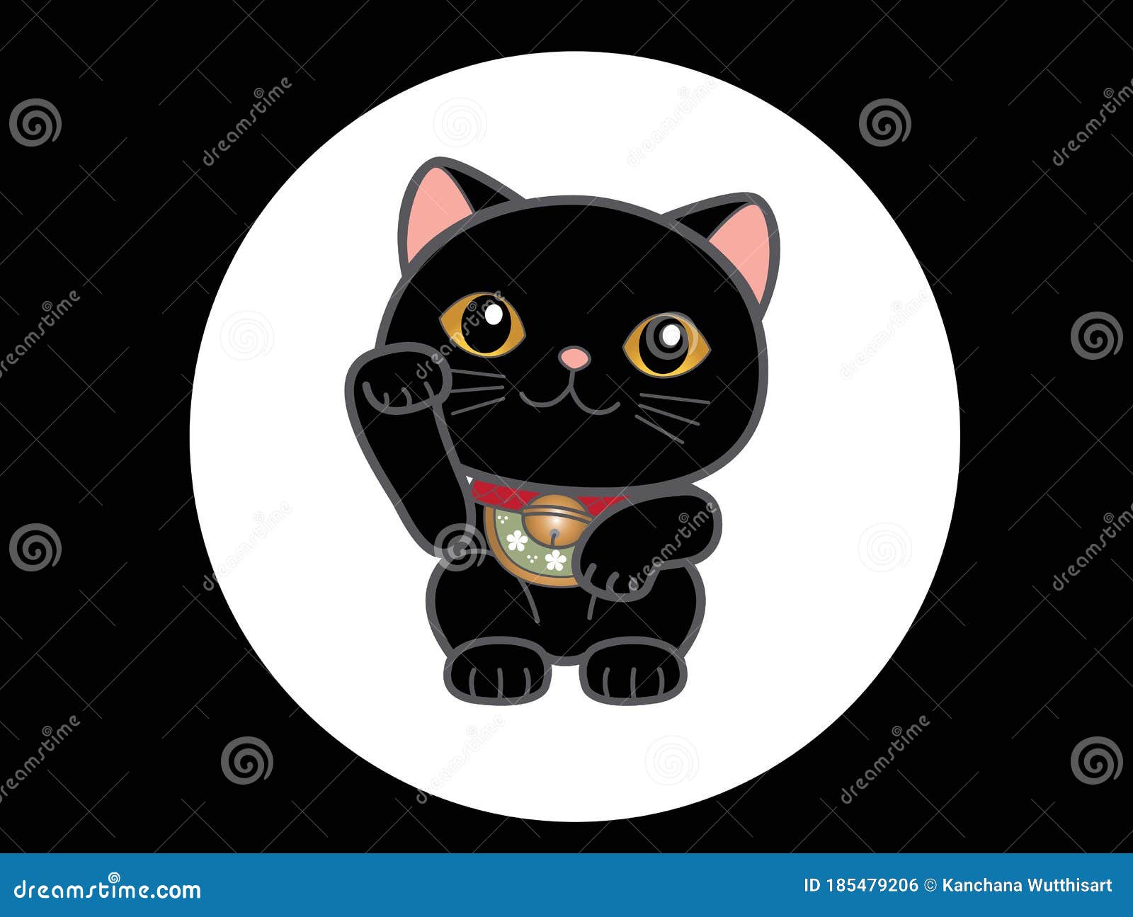 Black Lucky Cat Japanese Maneki Neko. Stock Vector - Illustration of ...