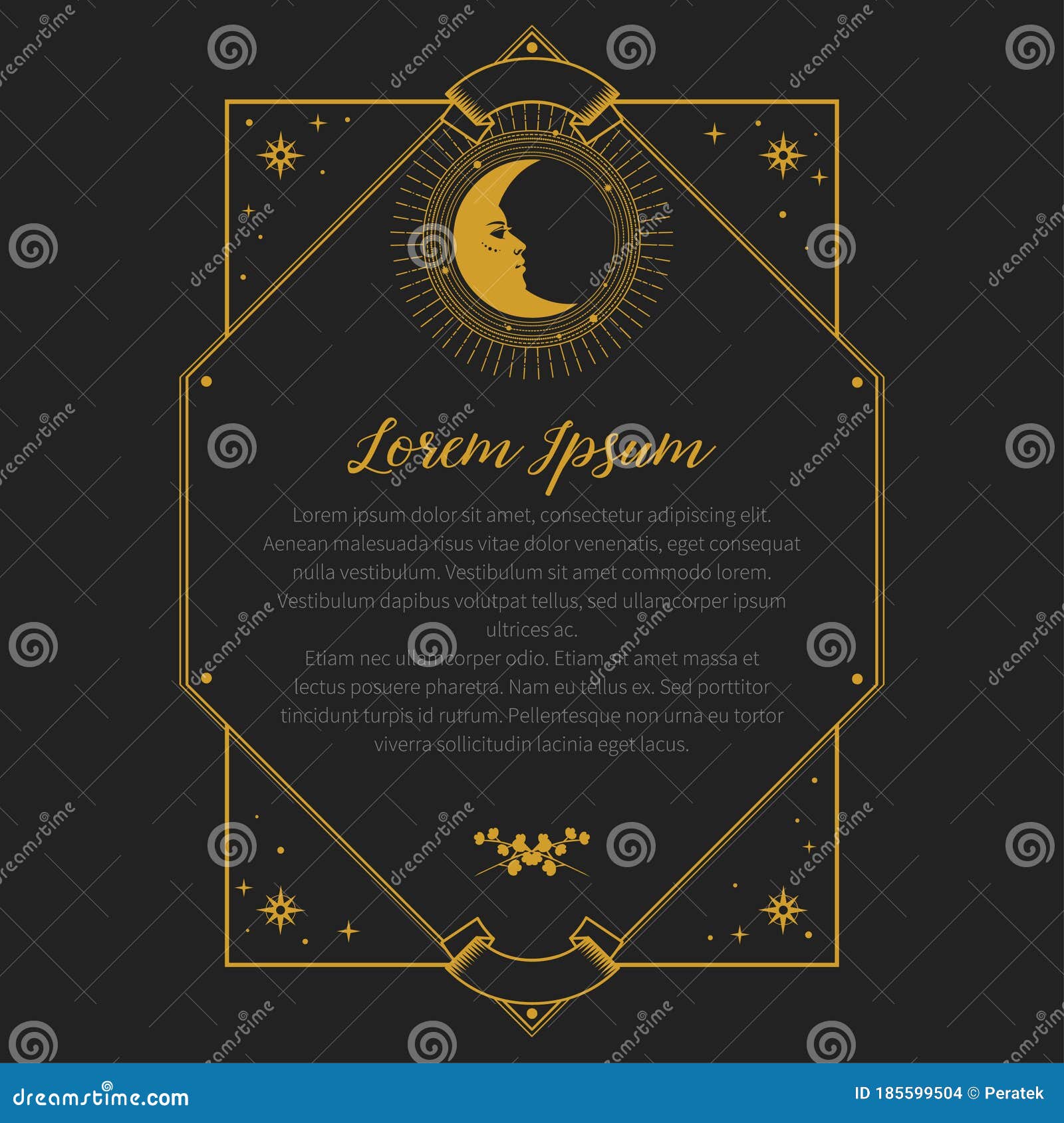 Rectangular Frame with Stars and Moon in Retro Style on a Black ...