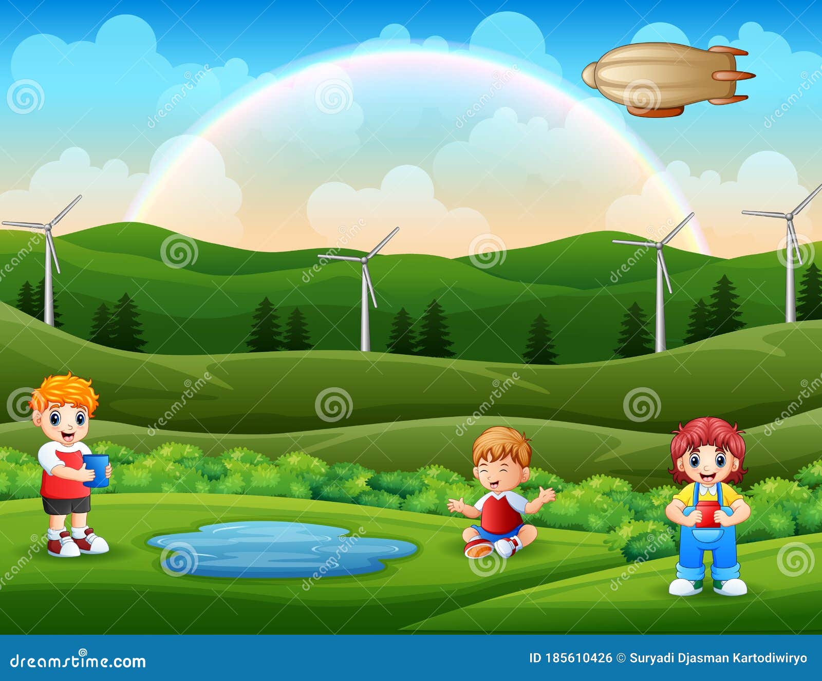 Cartoon Happy Kids Enjoying Nature Stock Vector - Illustration of ...