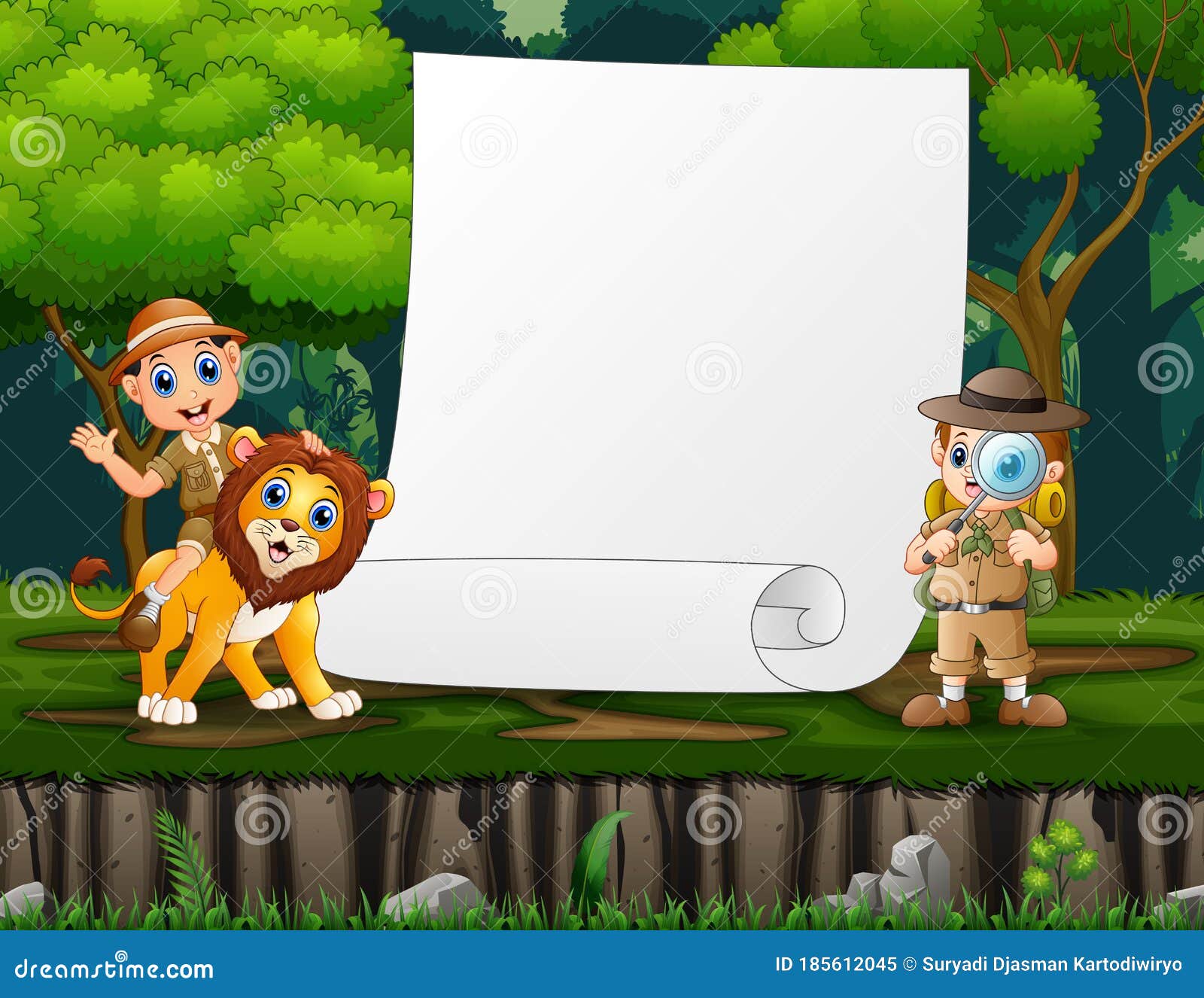 Paper Template with Two Boys Explorer Stock Vector - Illustration of ...