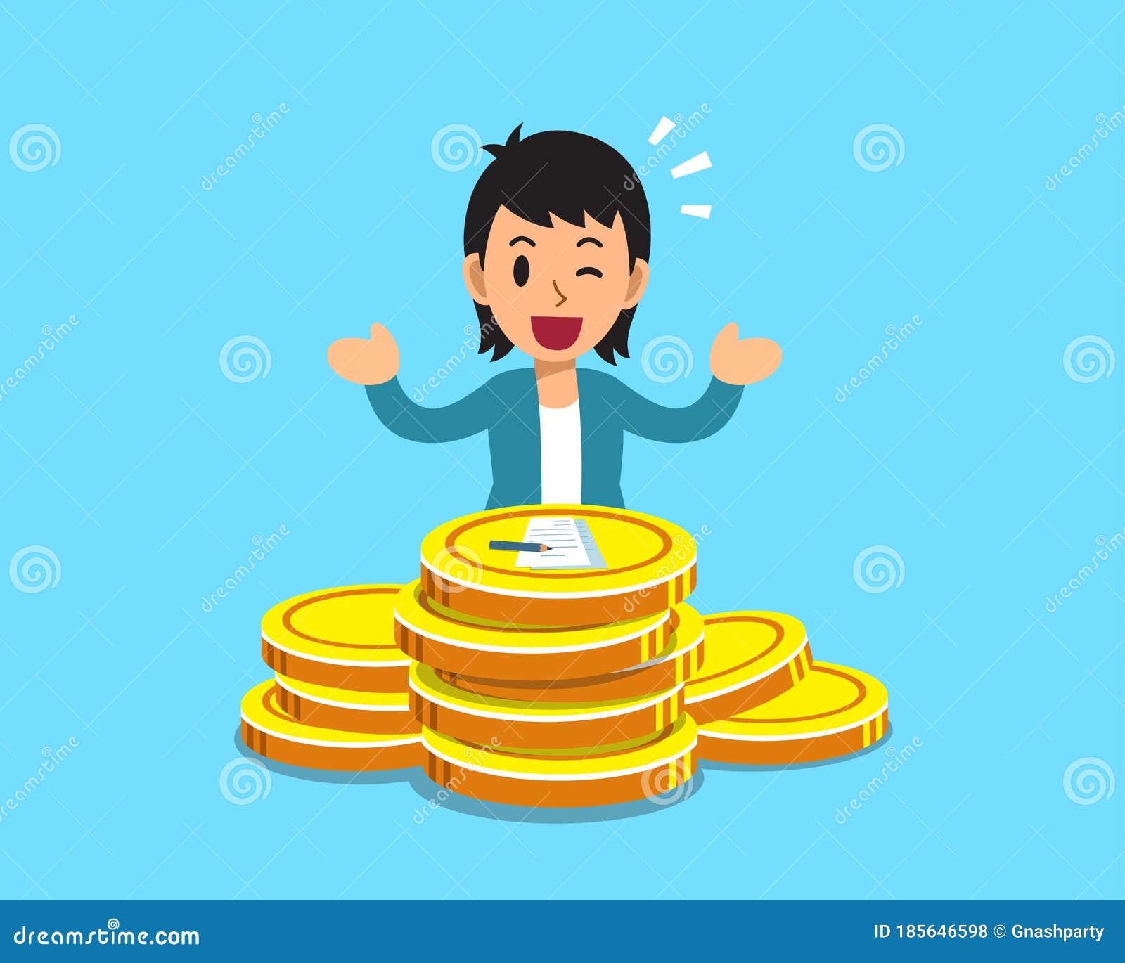 Vector Cartoon Business Concept Man with Big Money Coins Stock Vector ...