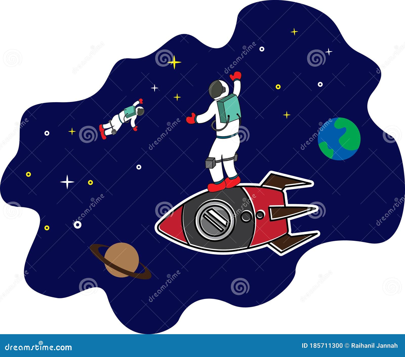 Vector Illustration of Two Astronauts in Space Working Together. Stock ...