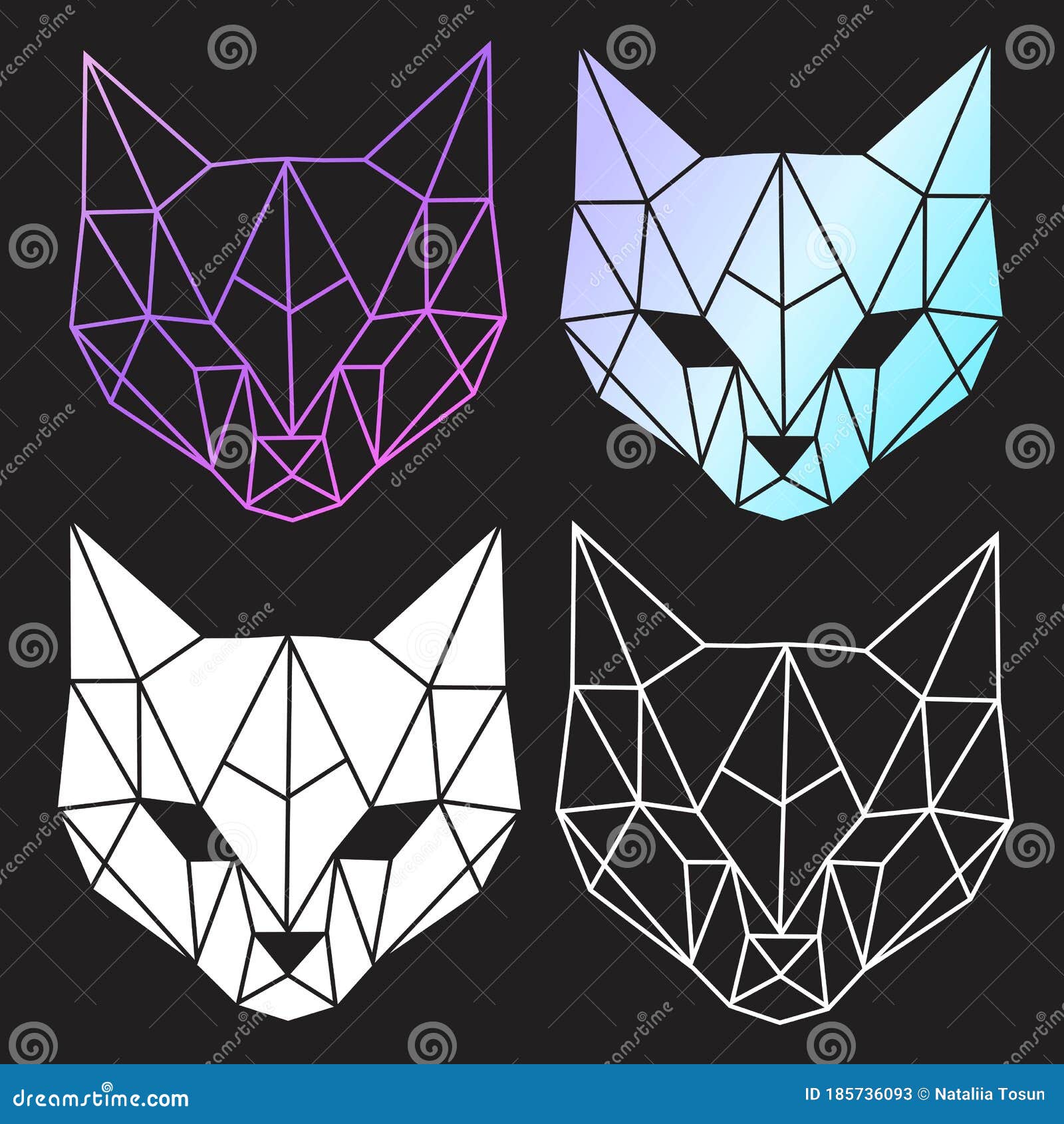 Print Vector Abstract Polygonal Geometric Abstract Cat Head Stock ...
