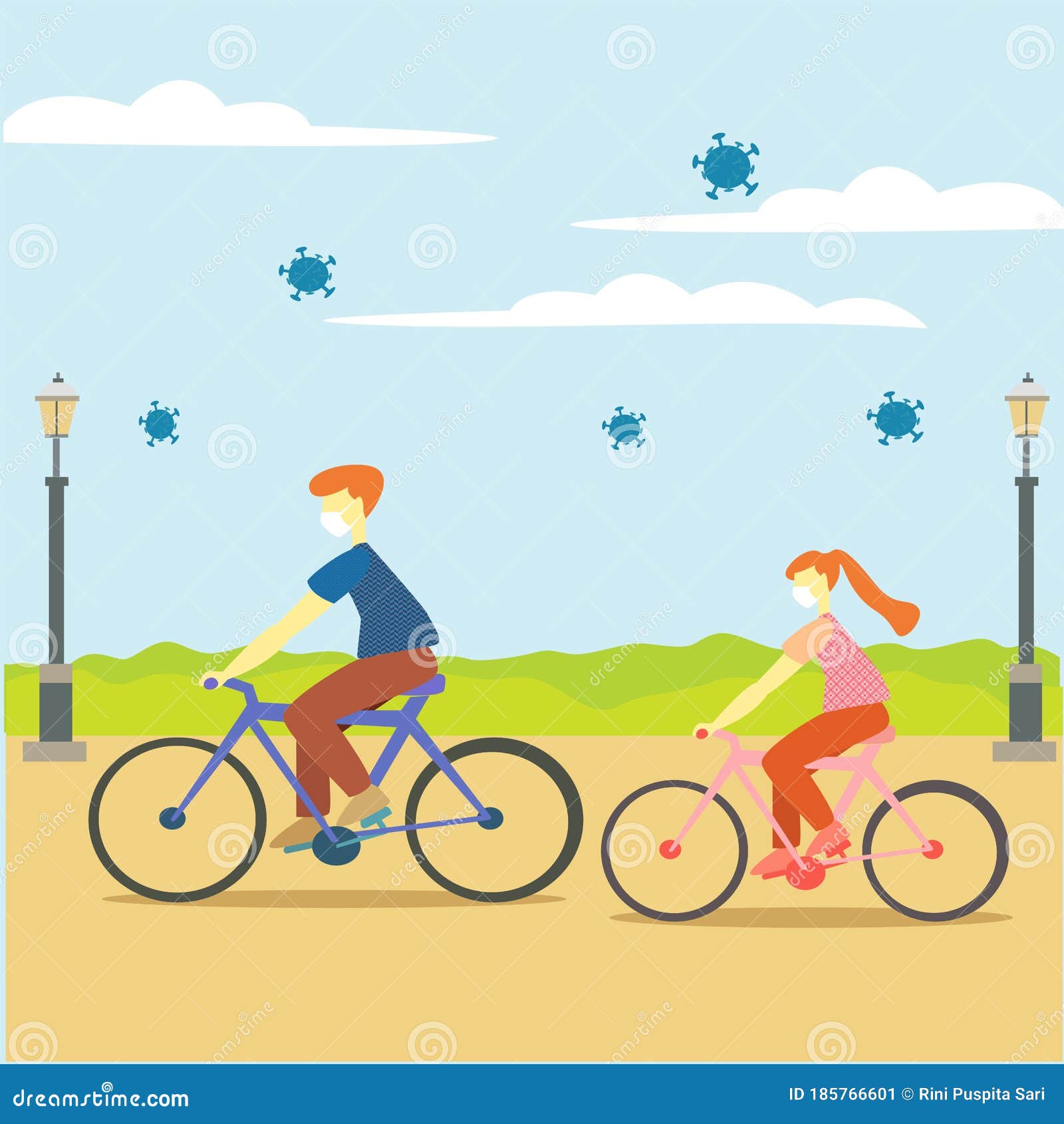 Ride Bicycle with Mask New Normal Stock Vector - Illustration of ...