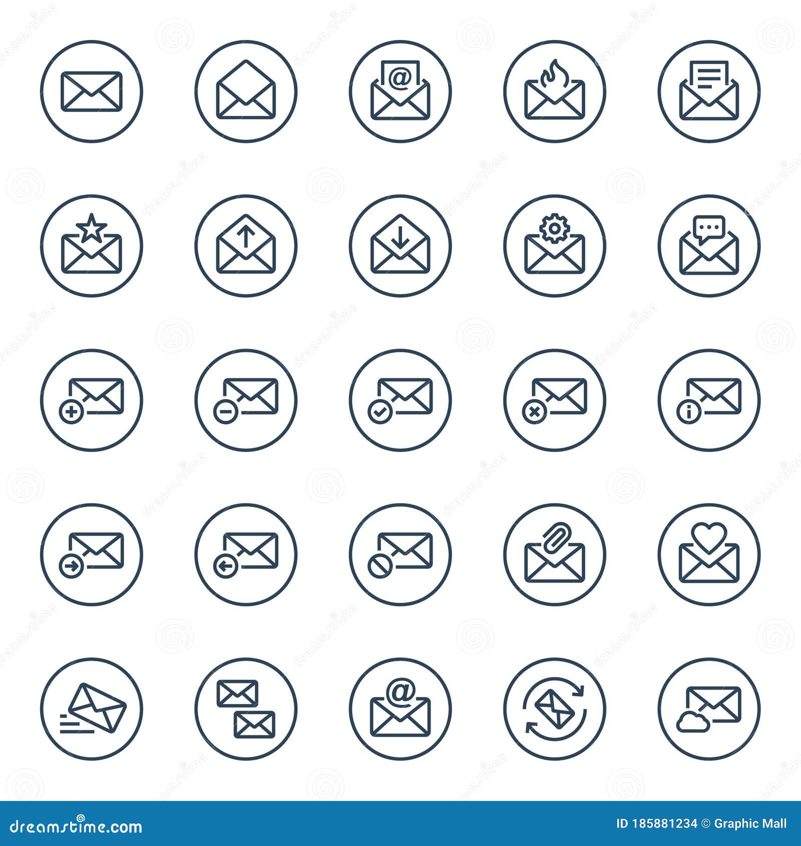 Email - 25 icons image. stock vector. Illustration of icons - 185881234
