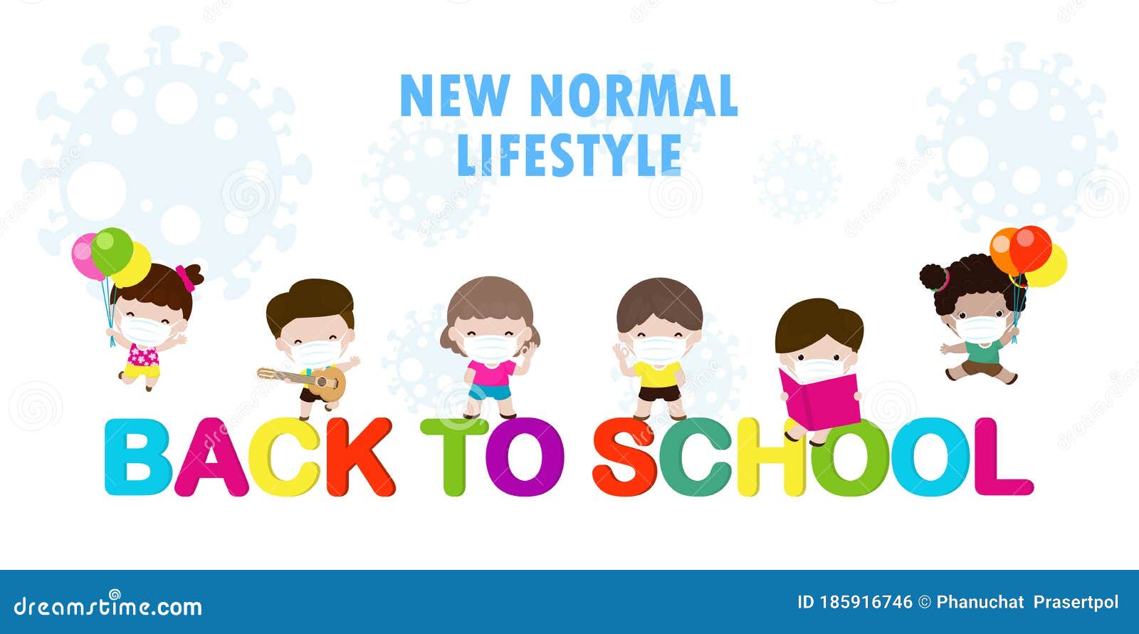 Back To School for New Normal Lifestyle Concept. Happy Group of Kids ...