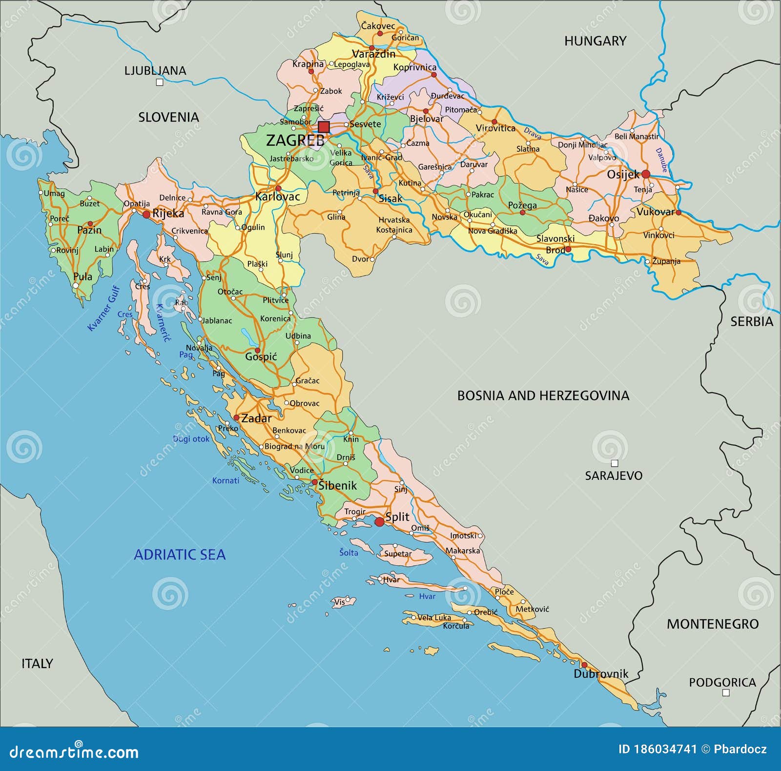 Croatia - Highly Detailed Editable Political Map with Labeling. Stock ...