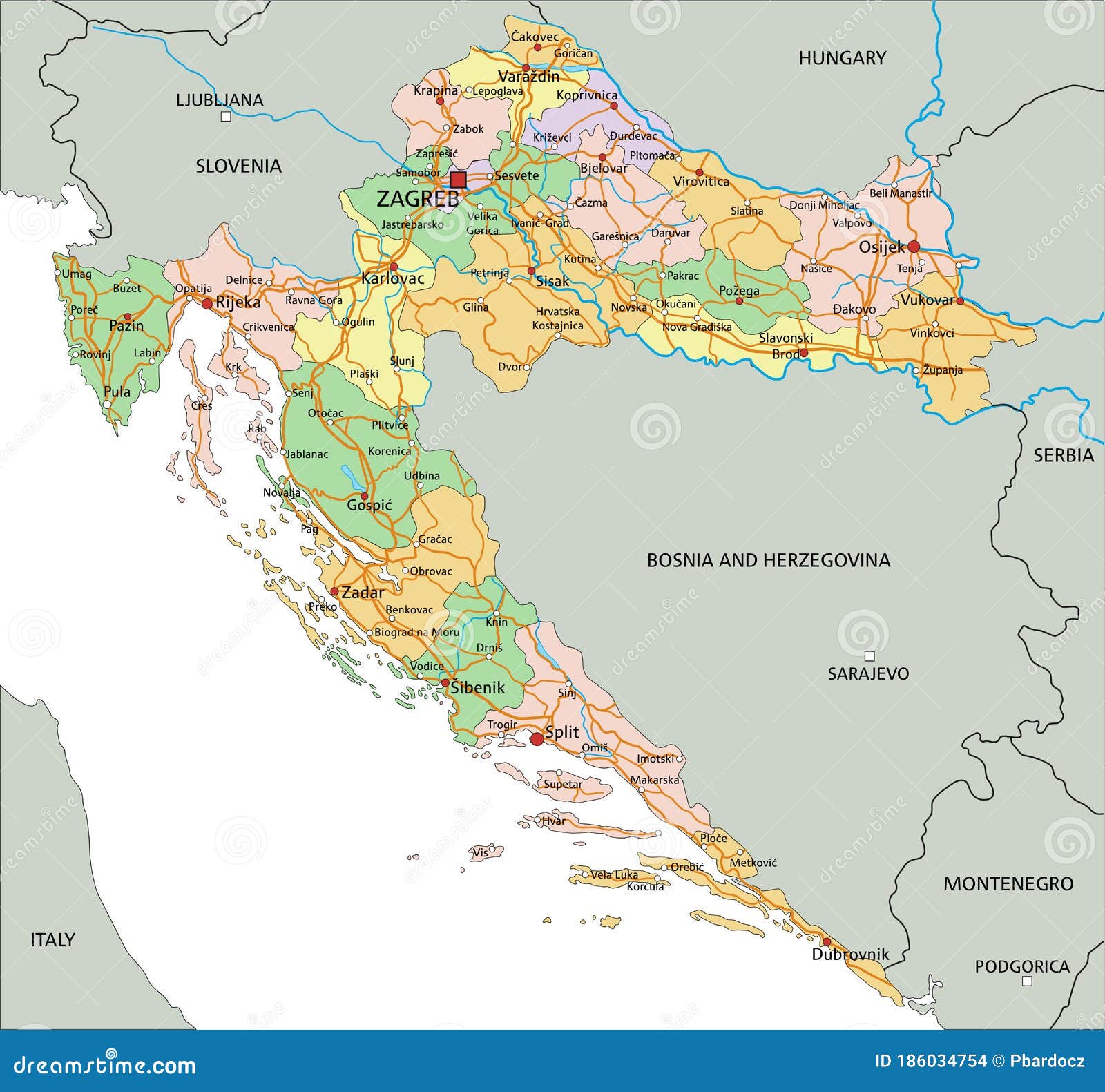Croatia - Highly Detailed Editable Political Map with Labeling. Stock ...