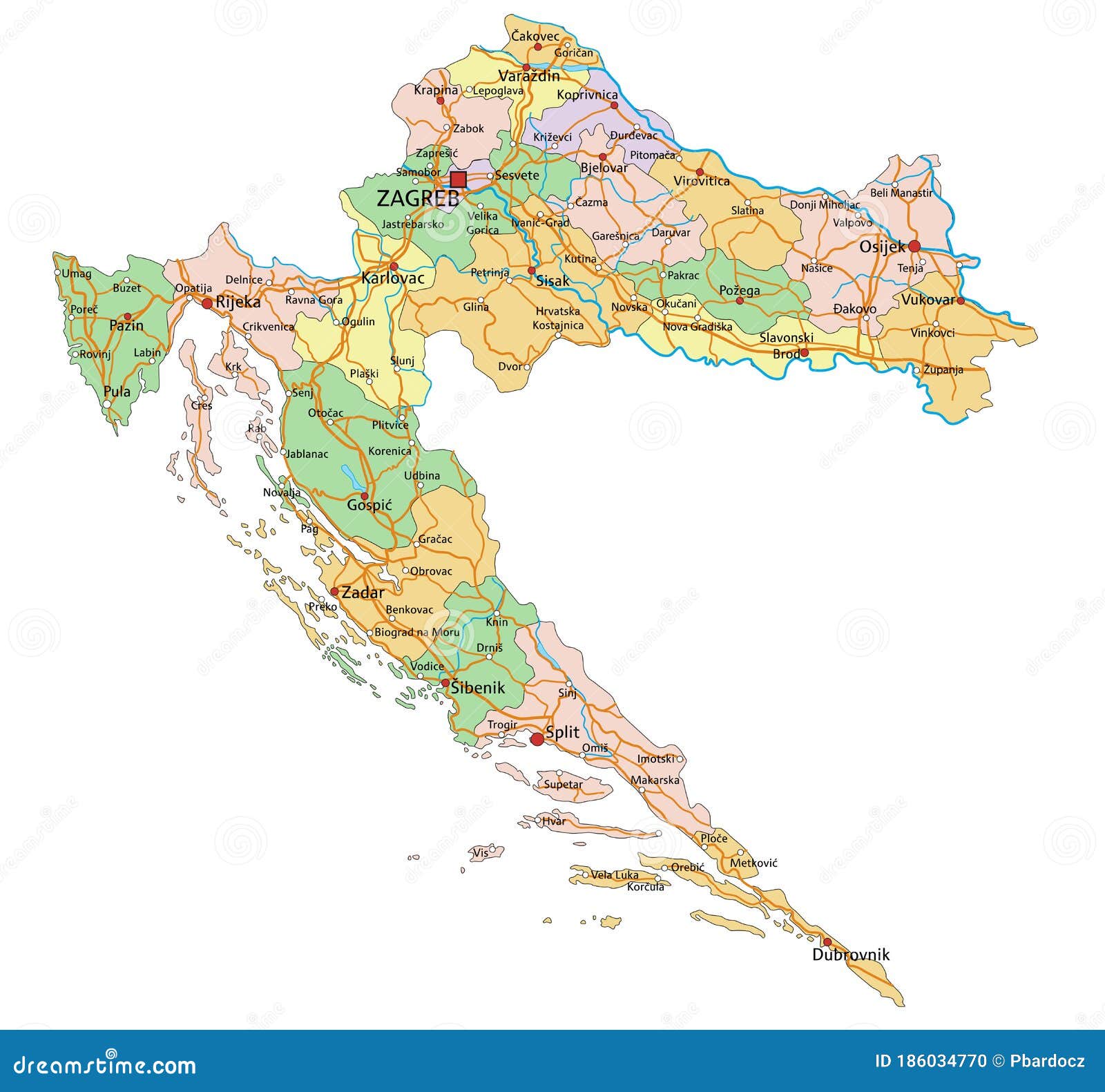 Croatia - Highly Detailed Editable Political Map with Labeling. Stock ...