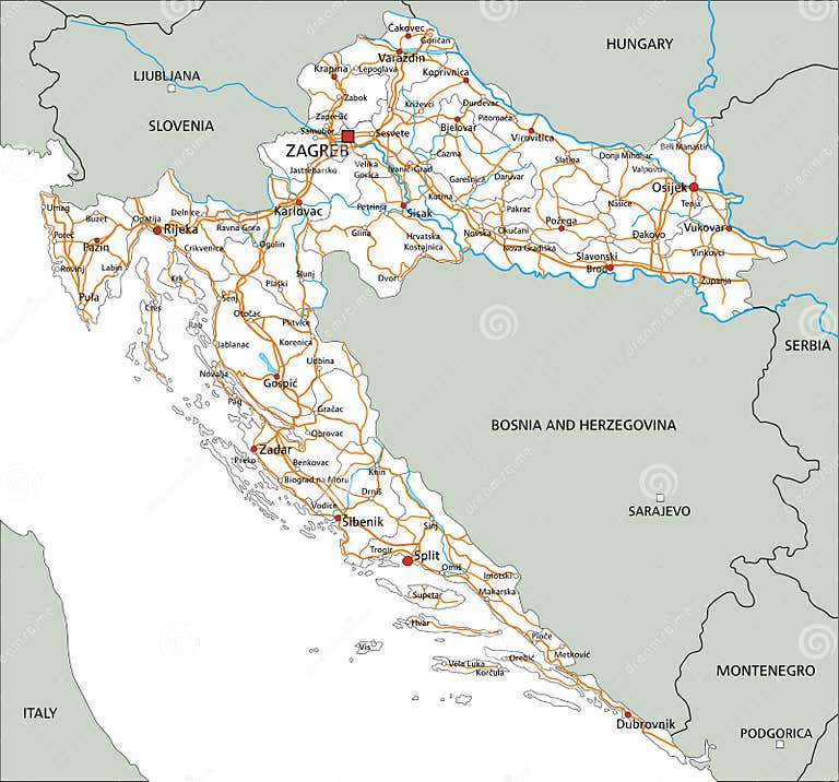 High Detailed Croatia Road Map with Labeling. Stock Vector ...