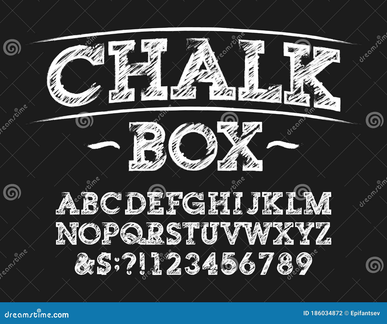 Chalk Box Alphabet Font. Handwritten Letters, Numbers and Symbols Stock ...