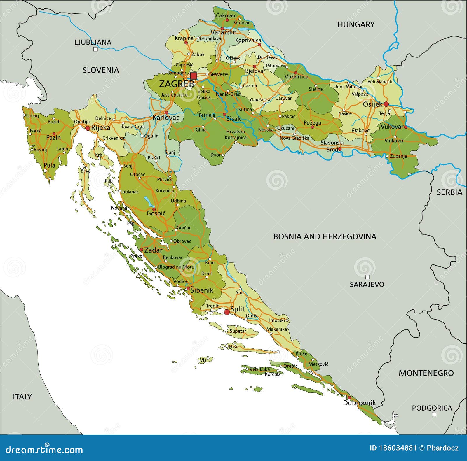 Croatia - Highly Detailed Editable Political Map With Labeling. Vector ...