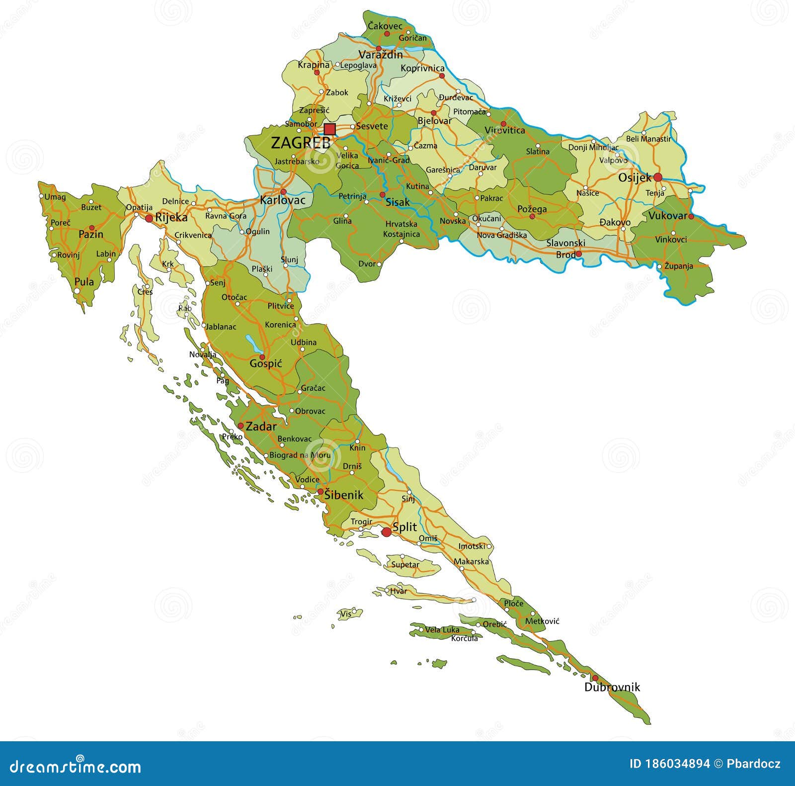 Highly Detailed Editable Political Map with Separated Layers. Croatia ...
