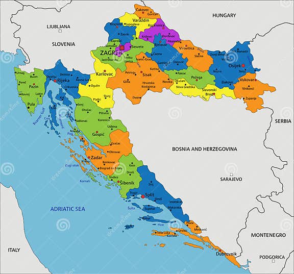 Colorful Croatia Political Map with Clearly Labeled, Separated Layers ...