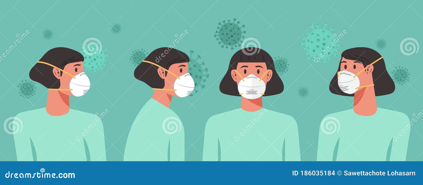 Women Wearing N95 Masks Stay at Home To Prevent Virus Spreading Stock ...