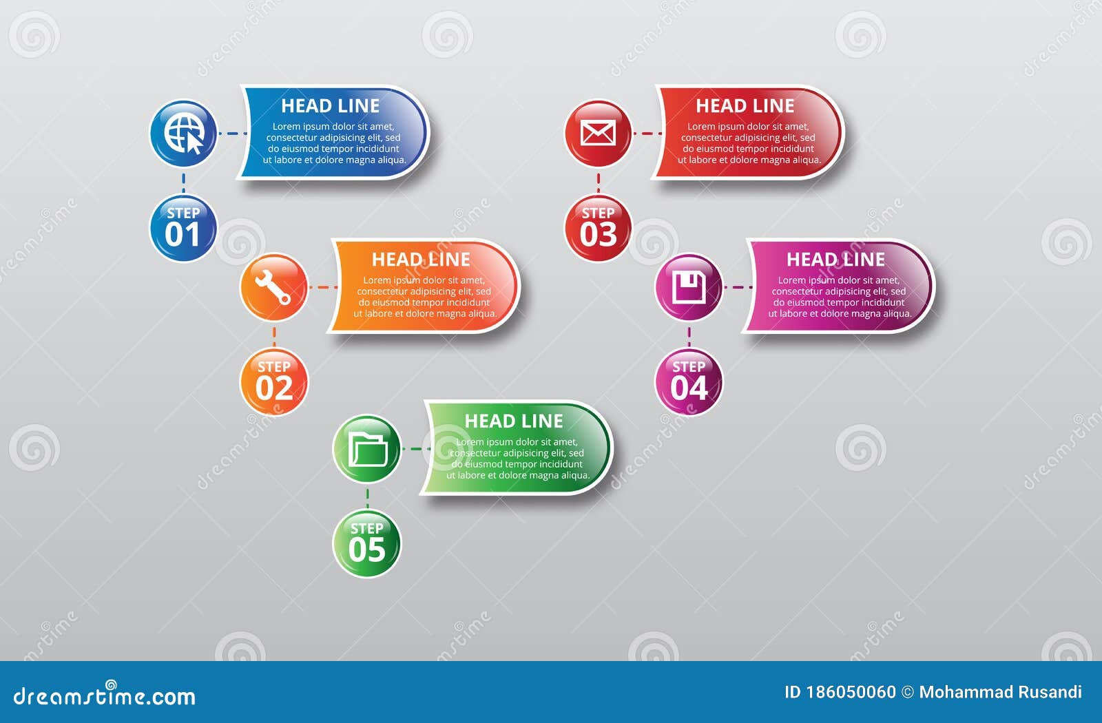 Dashed Line Infographics Template with Colorful Circles Stock Vector ...