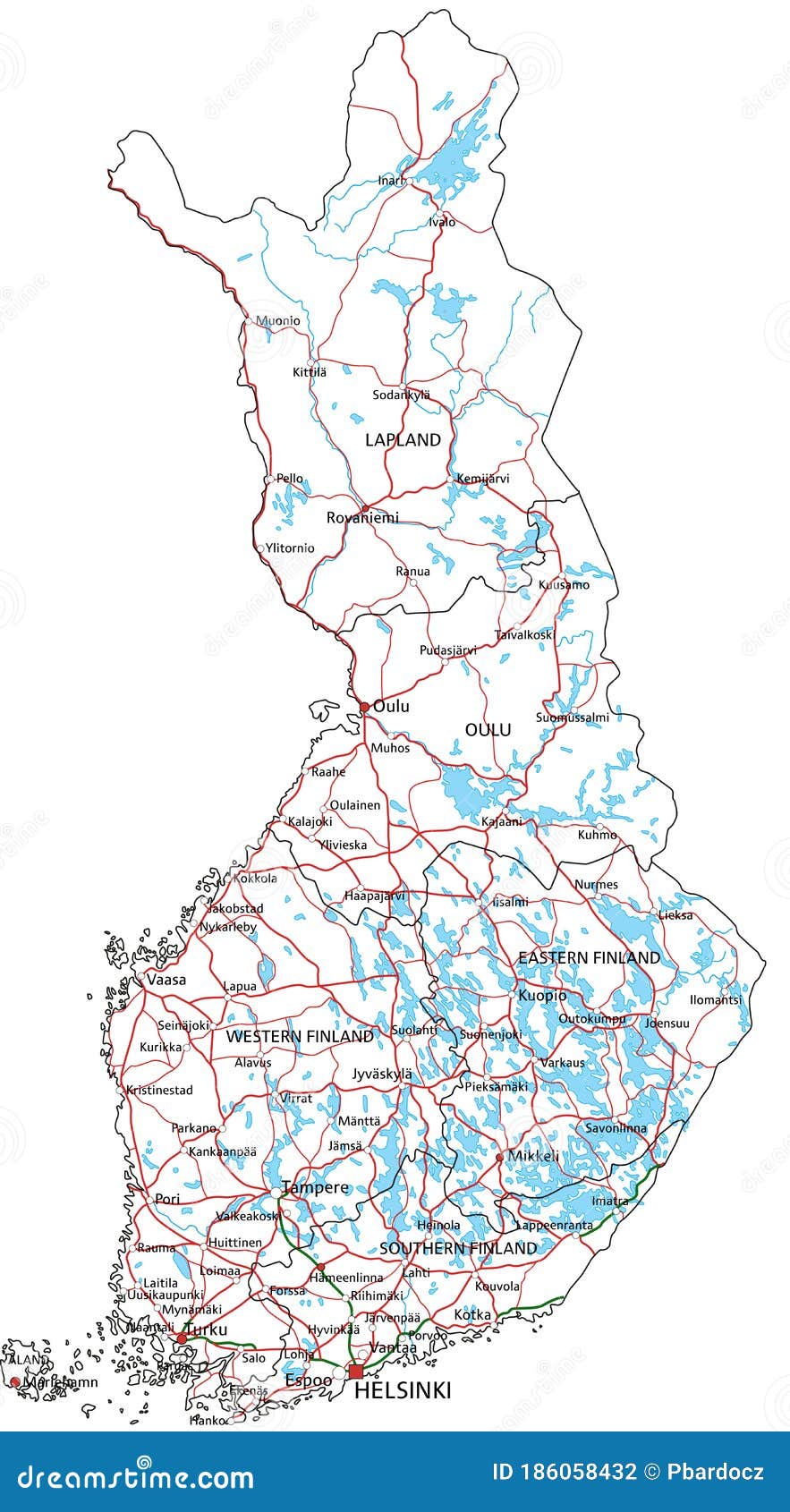 Finland Road and Highway Map. Stock Vector - Illustration of city ...