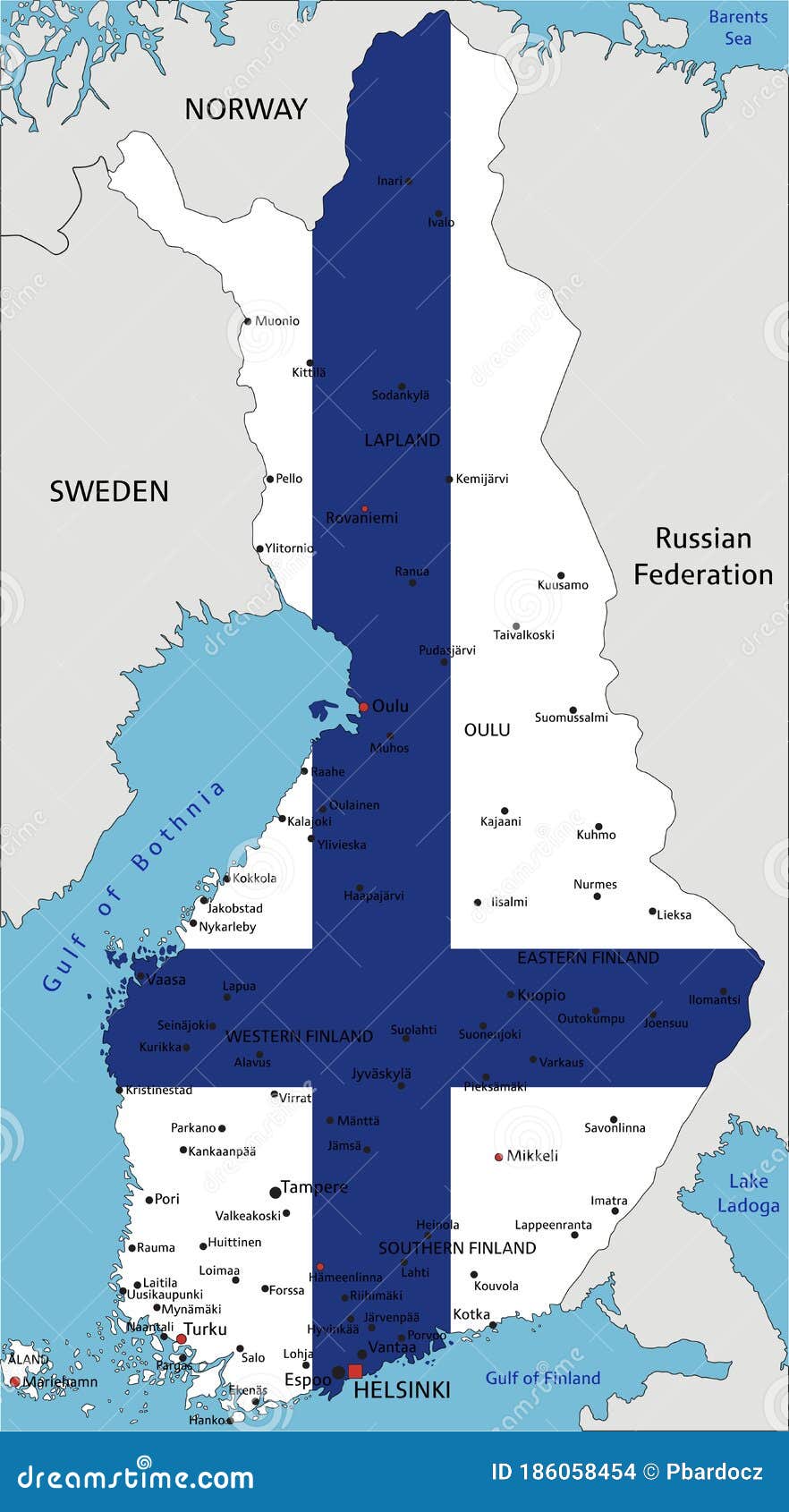 Finland Highly Detailed Political Map with National Flag Isolated on ...
