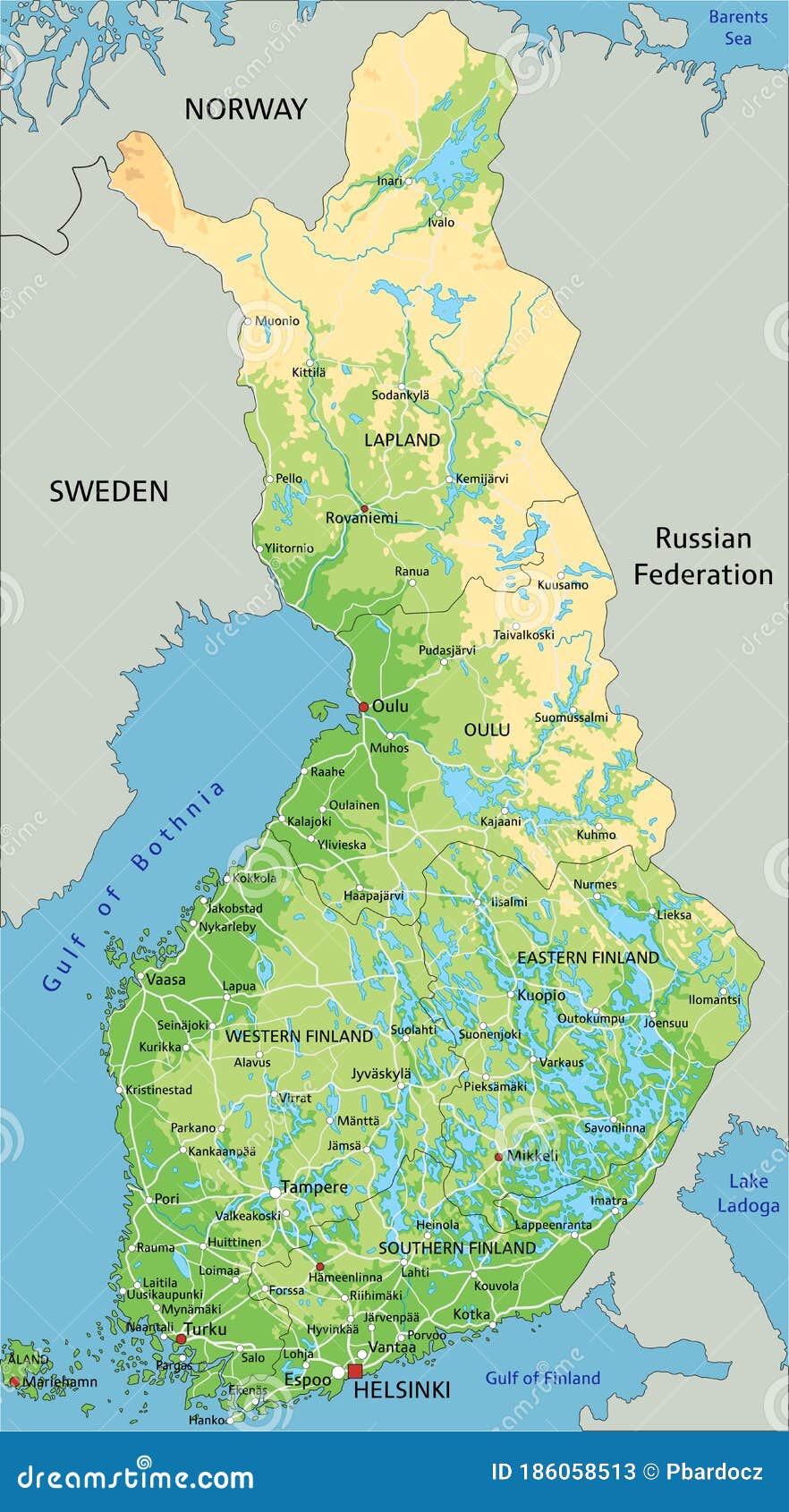 Physical Features Map Of Finland