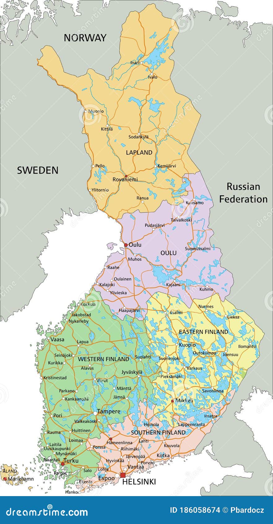 Finland - Highly Detailed Editable Political Map with Labeling. Stock ...