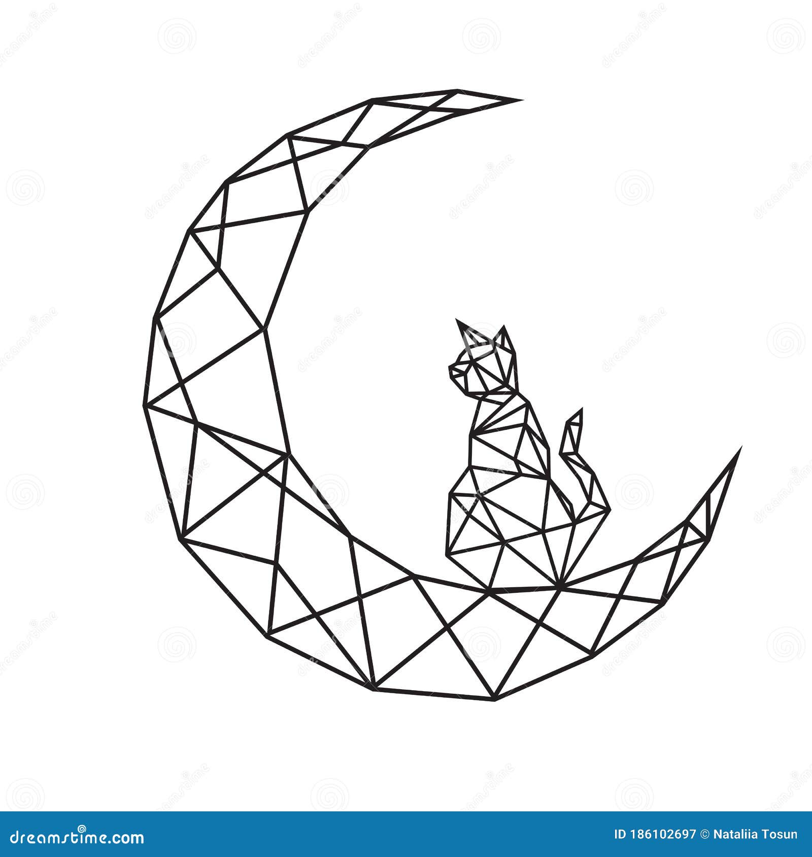Print Vector Abstract Polygonal Geometric Abstract Cat, Moon Stock ...