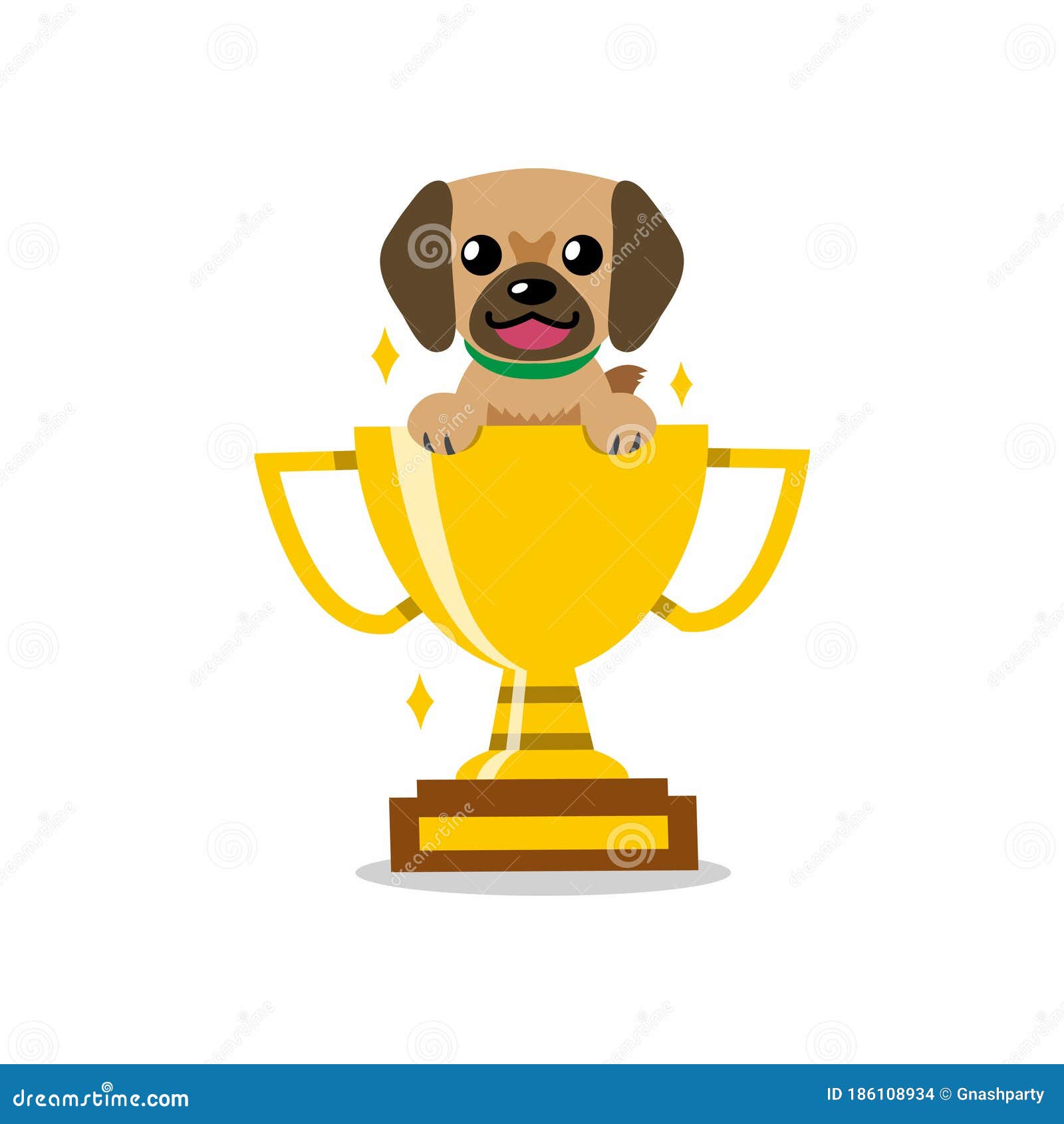 Cartoon Character Dog with Gold Trophy Cup Award Stock Vector ...