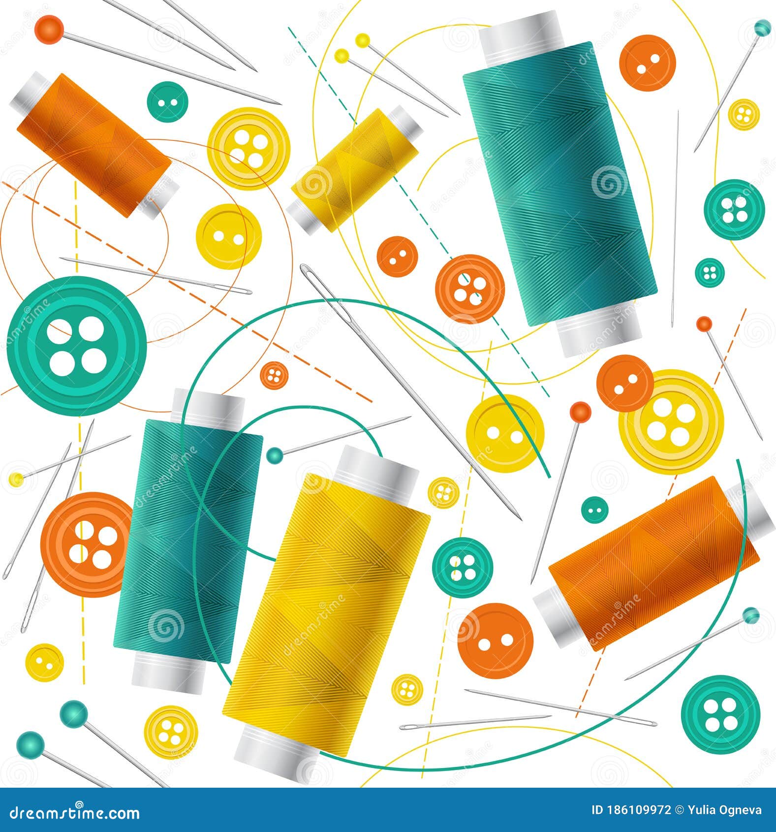 Seamless Pattern, Colorful Spools of Thread, Buttons and Needles for ...
