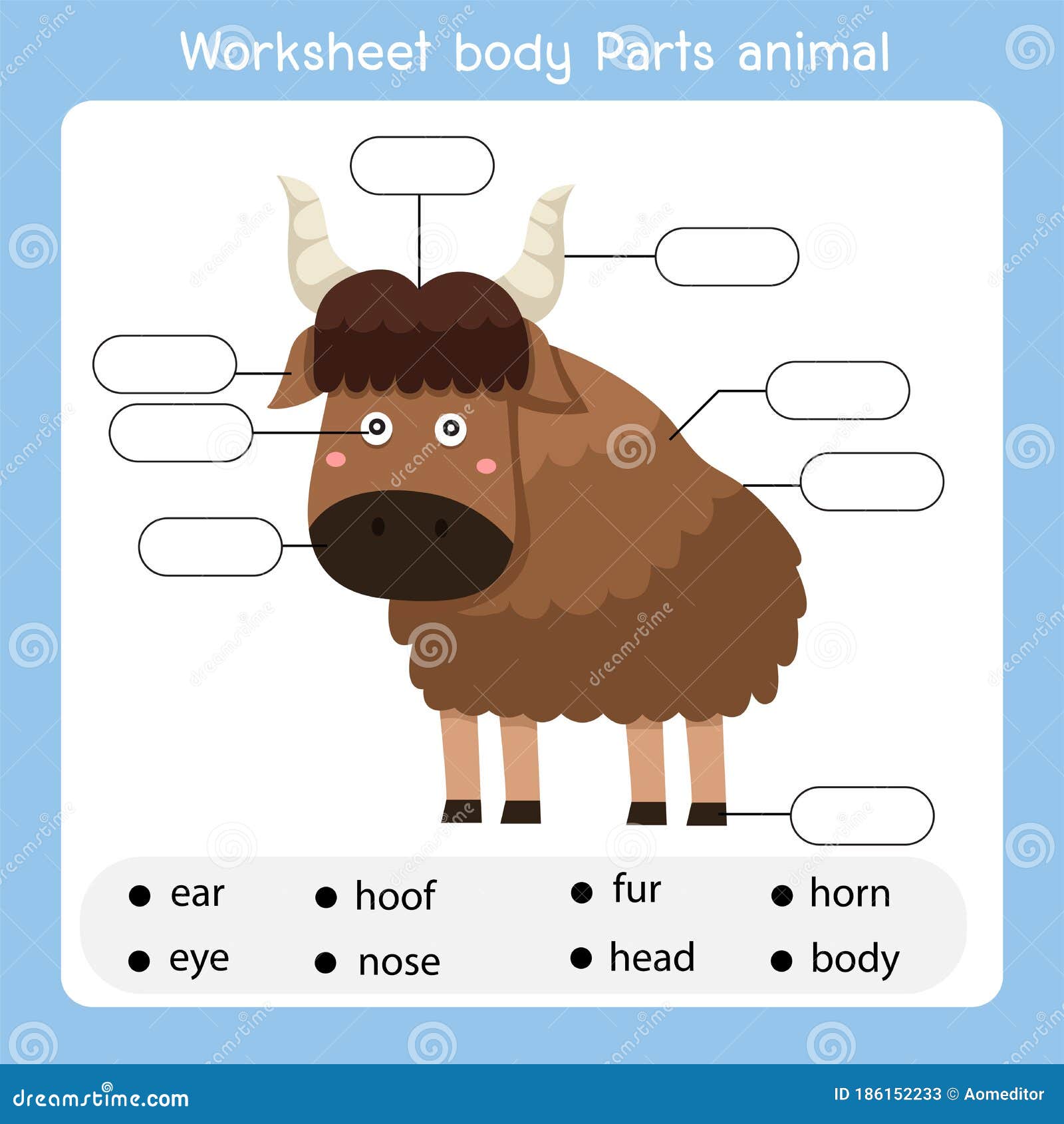 Illustrator of Worksheet Body Parts Yak Animal Stock Vector ...