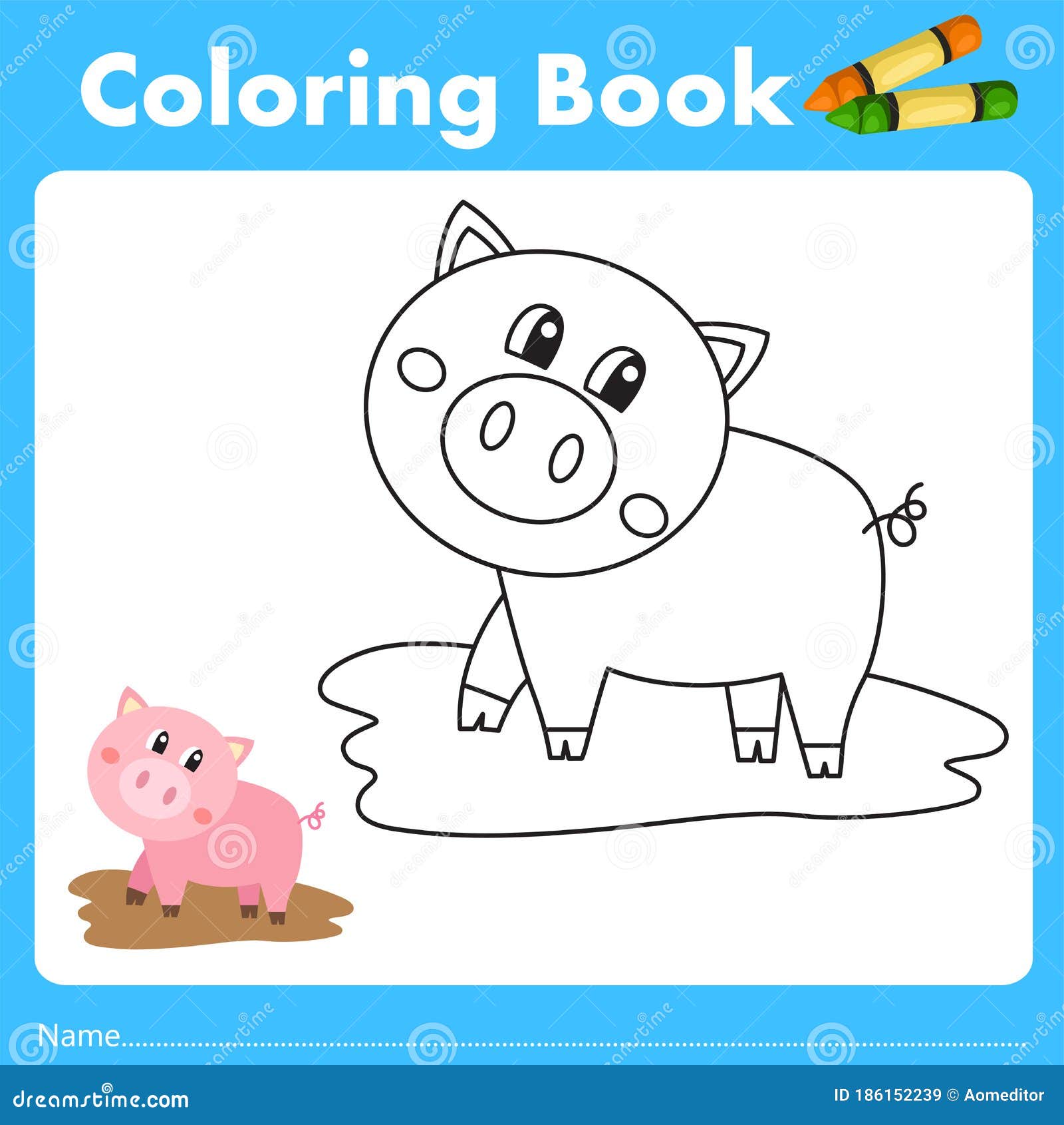 Illustration of Color Book with Pig Animal Stock Vector - Illustration ...