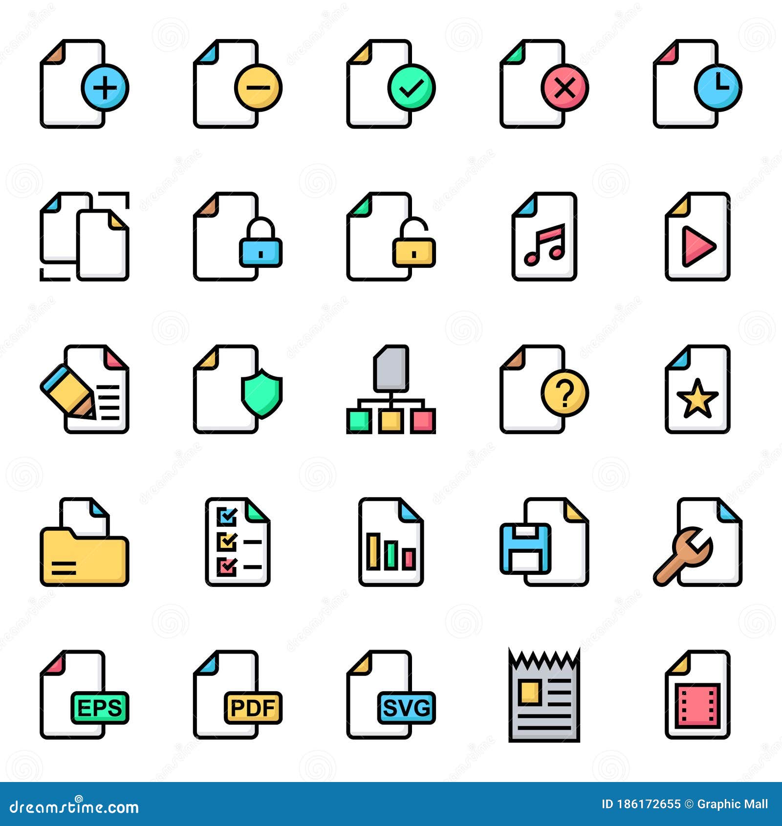 Files - 25 icons image. stock vector. Illustration of approved - 186172655